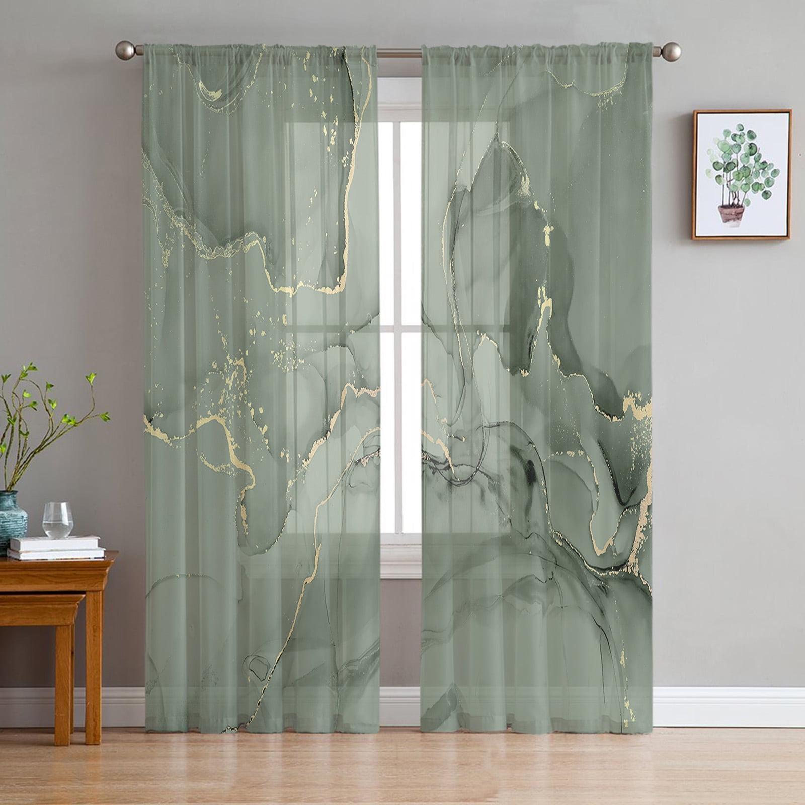 Grass Green Marble Tulle Curtains for Living Room Sheer Curtain for ...