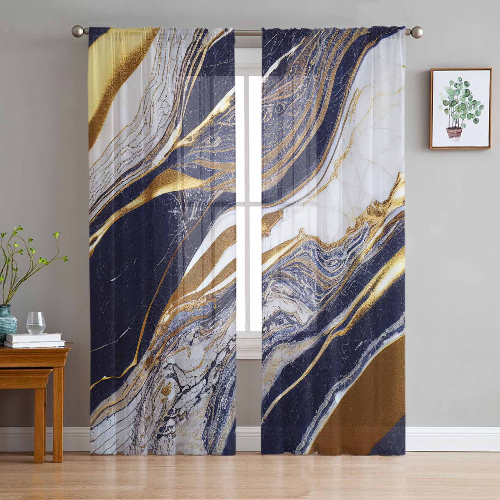 Grass Green Marble Tulle Curtains for Living Room Sheer Curtain for ...