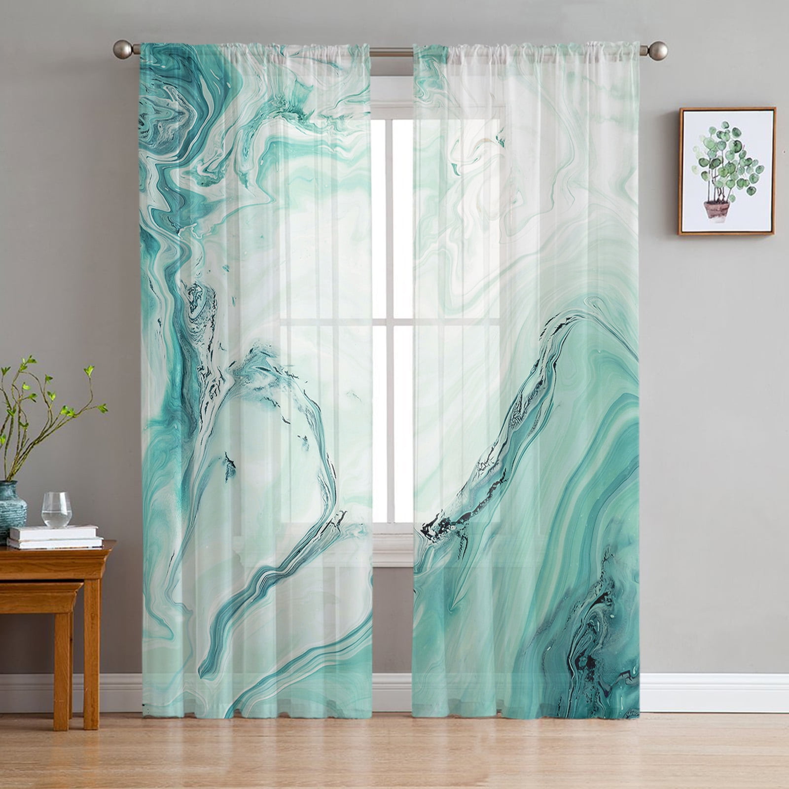 Grass Green Marble Tulle Curtains for Living Room Sheer Curtain for ...