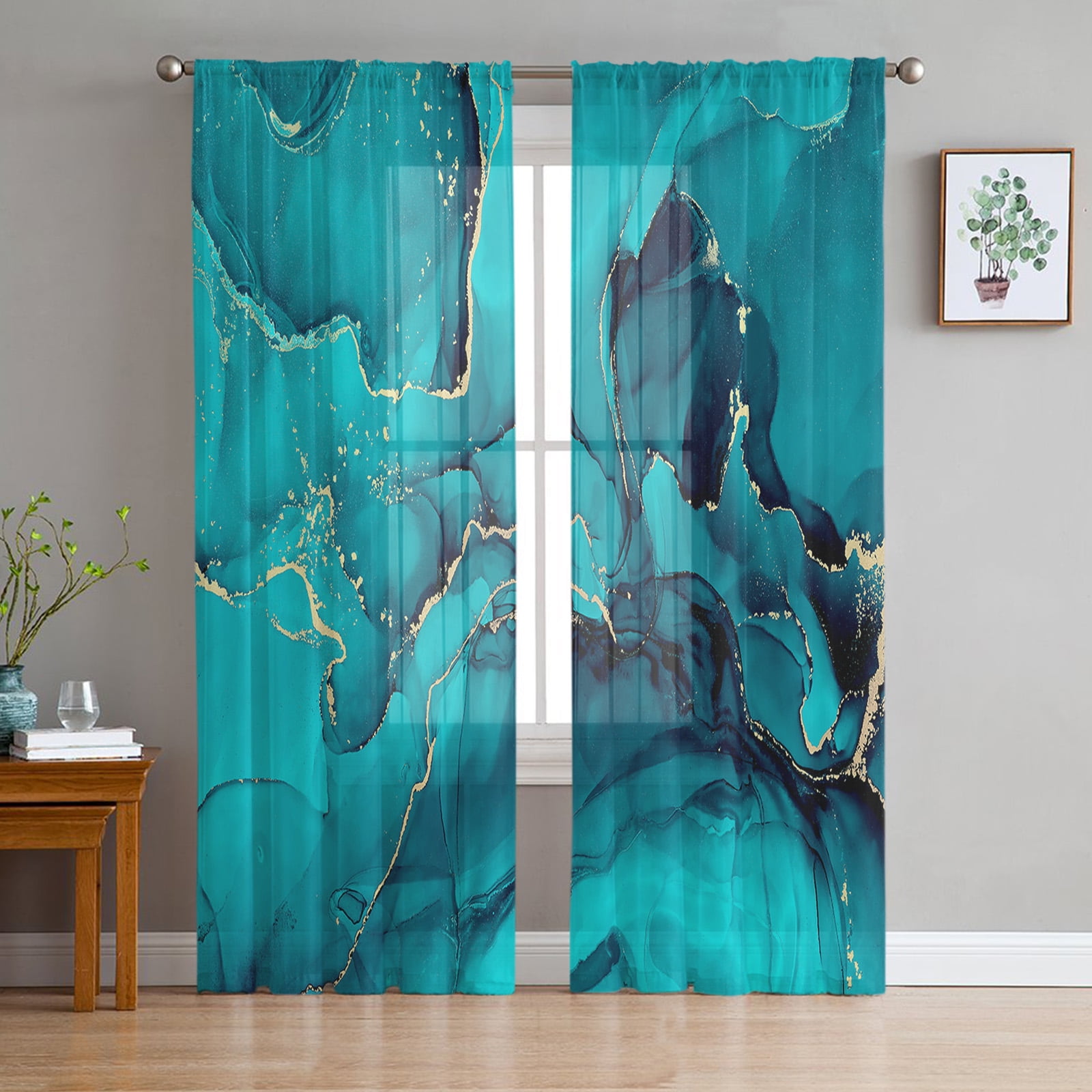Grass Green Marble Tulle Curtains for Living Room Sheer Curtain for ...