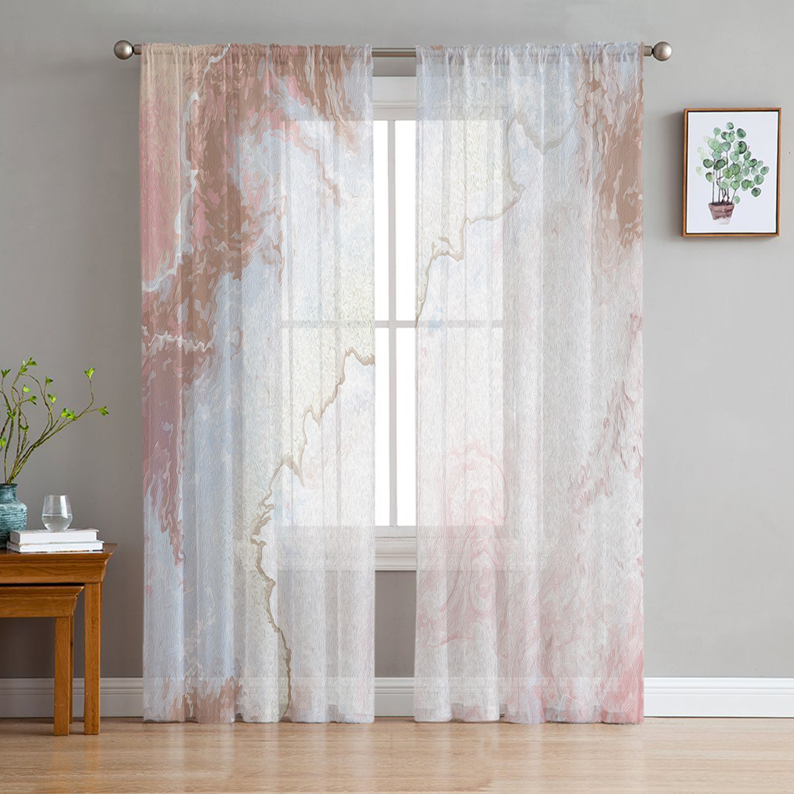 Grass Green Marble Tulle Curtains for Living Room Sheer Curtain for ...