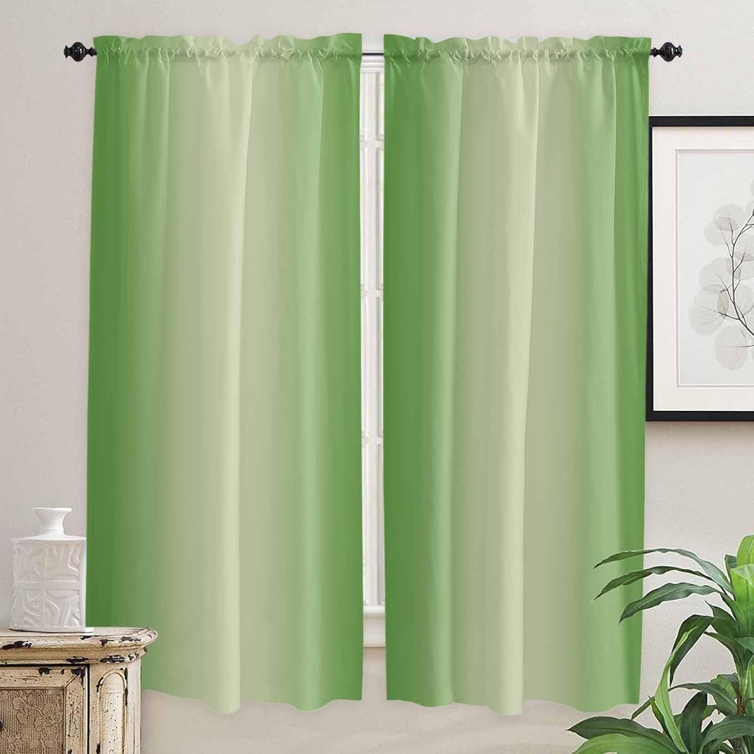 Grass Green Ombre Window Curtains 84 Inch Length, Rustic Green Color ...