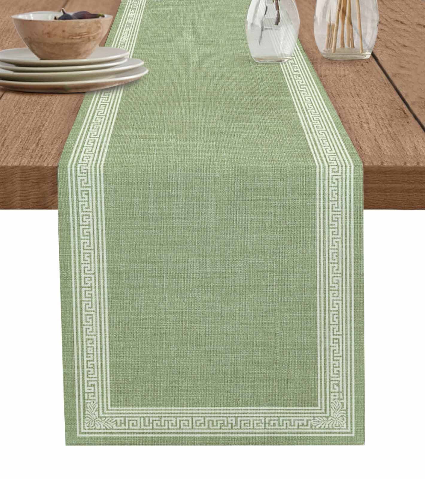 Grass Green Retro Greek Key Table Runner 70 Inches, Geometric Greece ...