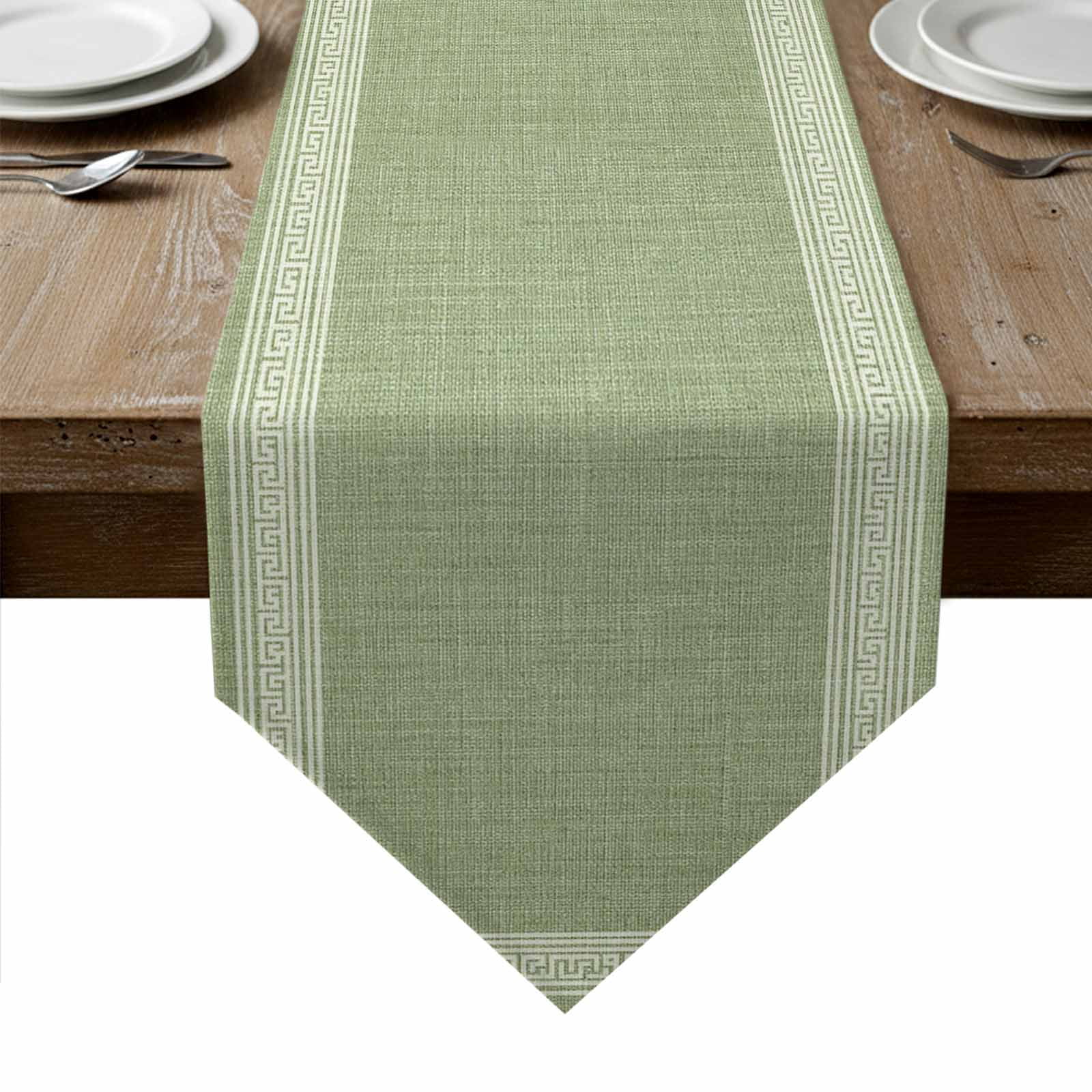 Grass Green Retro Greek Key Table Runner Linen Burlap Table Runner 72 ...