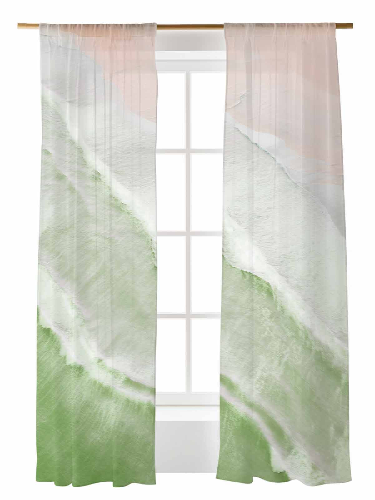 Grass Green Sheer Curtains 108 Inch Long 2 Panels, Gradient Sea Waves ...
