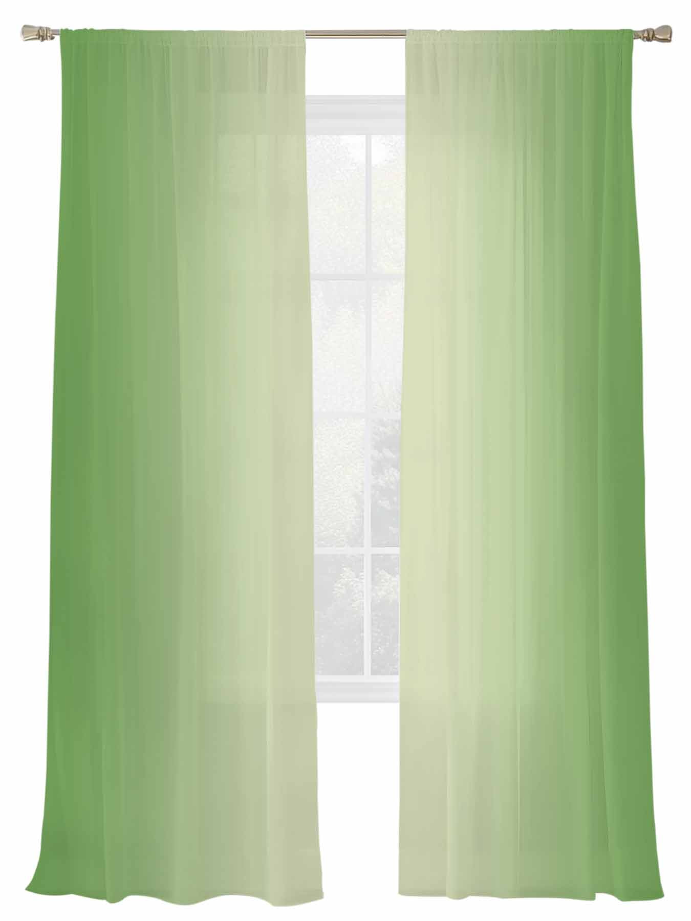 Grass Green Sheer Curtains 2 Panels Set Ombre Solid Color Gradient ...