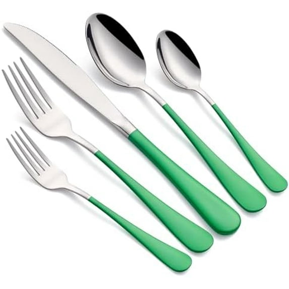 Grass Green Silverware Set 20 Piece 18/0 Stainless Steel Flatware Grass ...