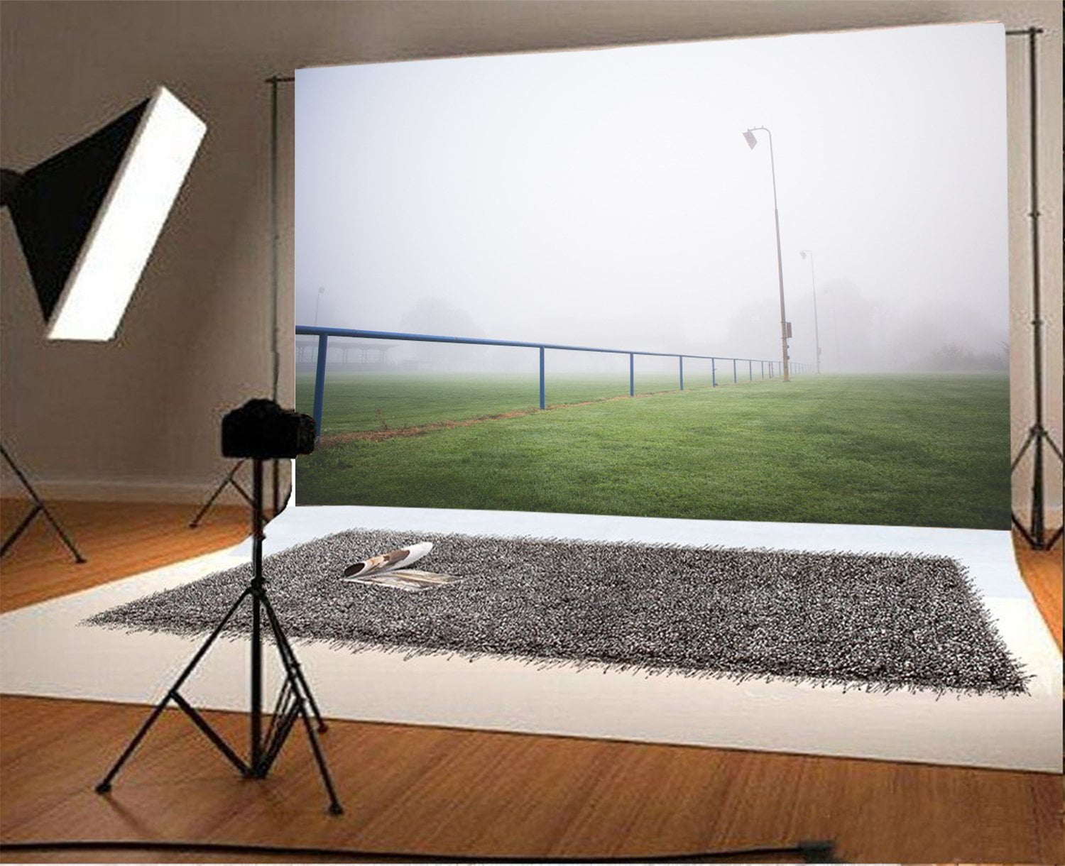Grass Lawn Backdrop 7x5ft Misty Trees Lamps Photography Background ...