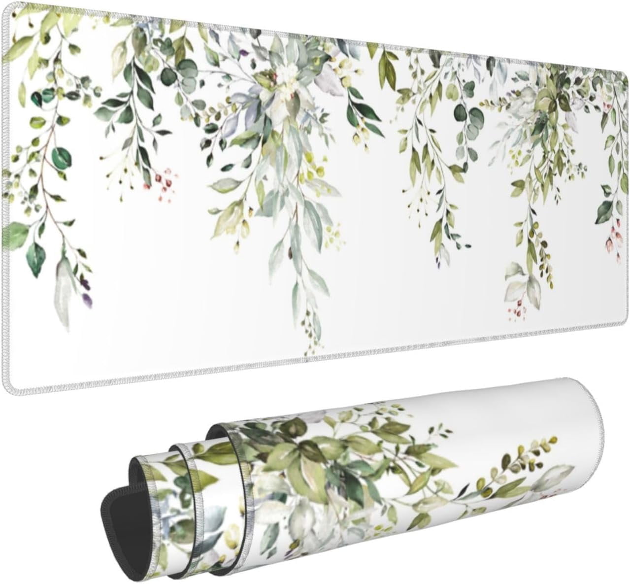 Grass Leaves Green Watercolor Plant Mouse Pad XL Extended Mat, Non Slip ...