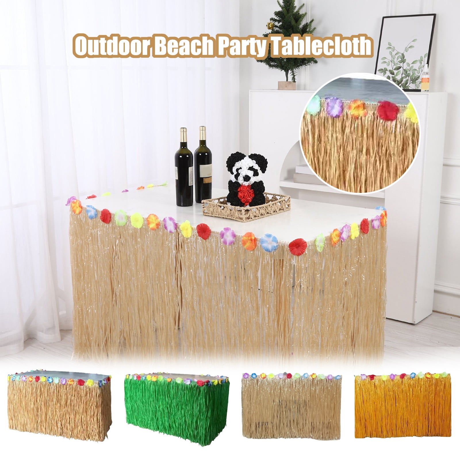 Grass Table Skirt Paper Fringe Straw Grass Skirt Hibiscus Hawaiian ...