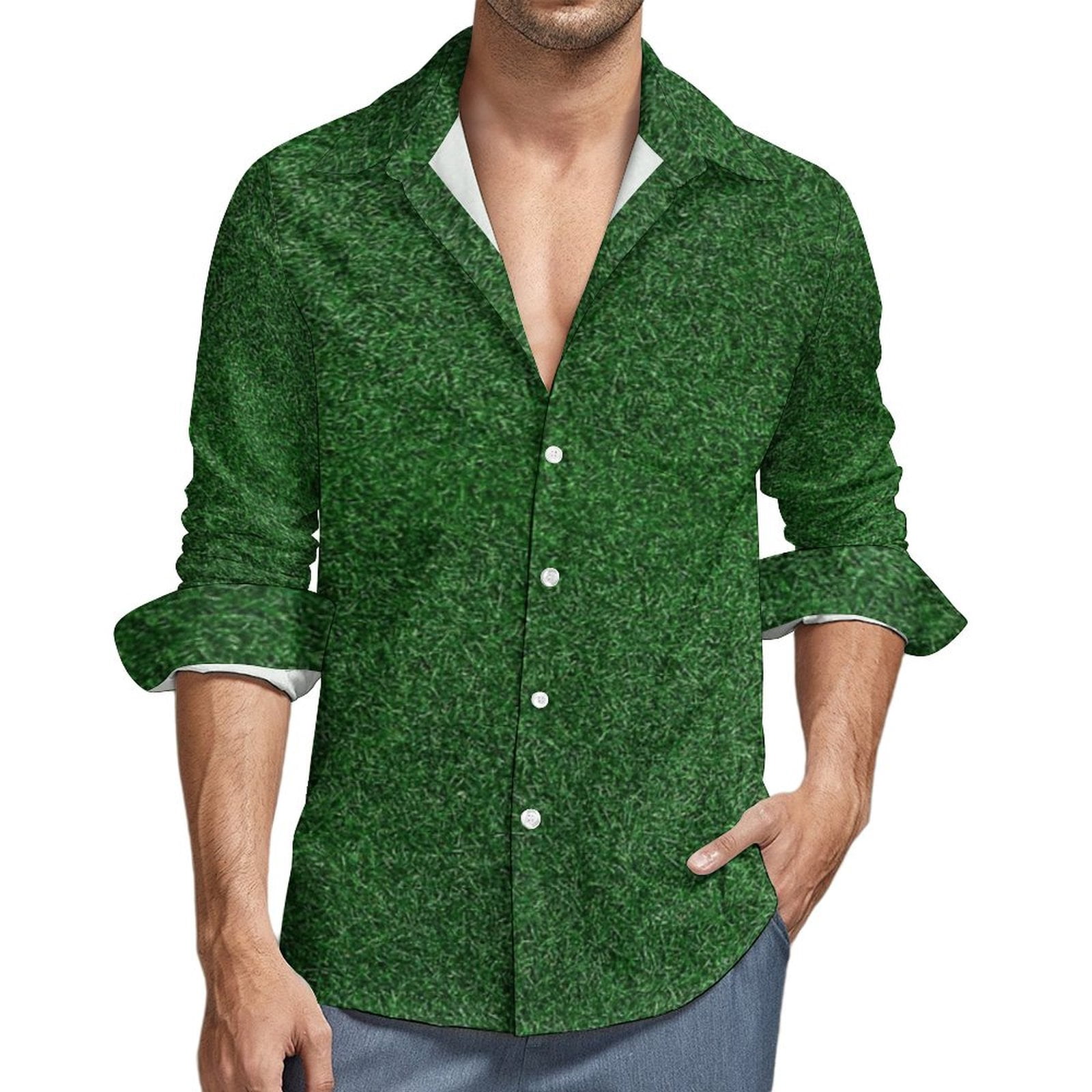 Grass Turf Fake Grass Green Grass Hawaiian Shirt for Men Long Sleeve ...