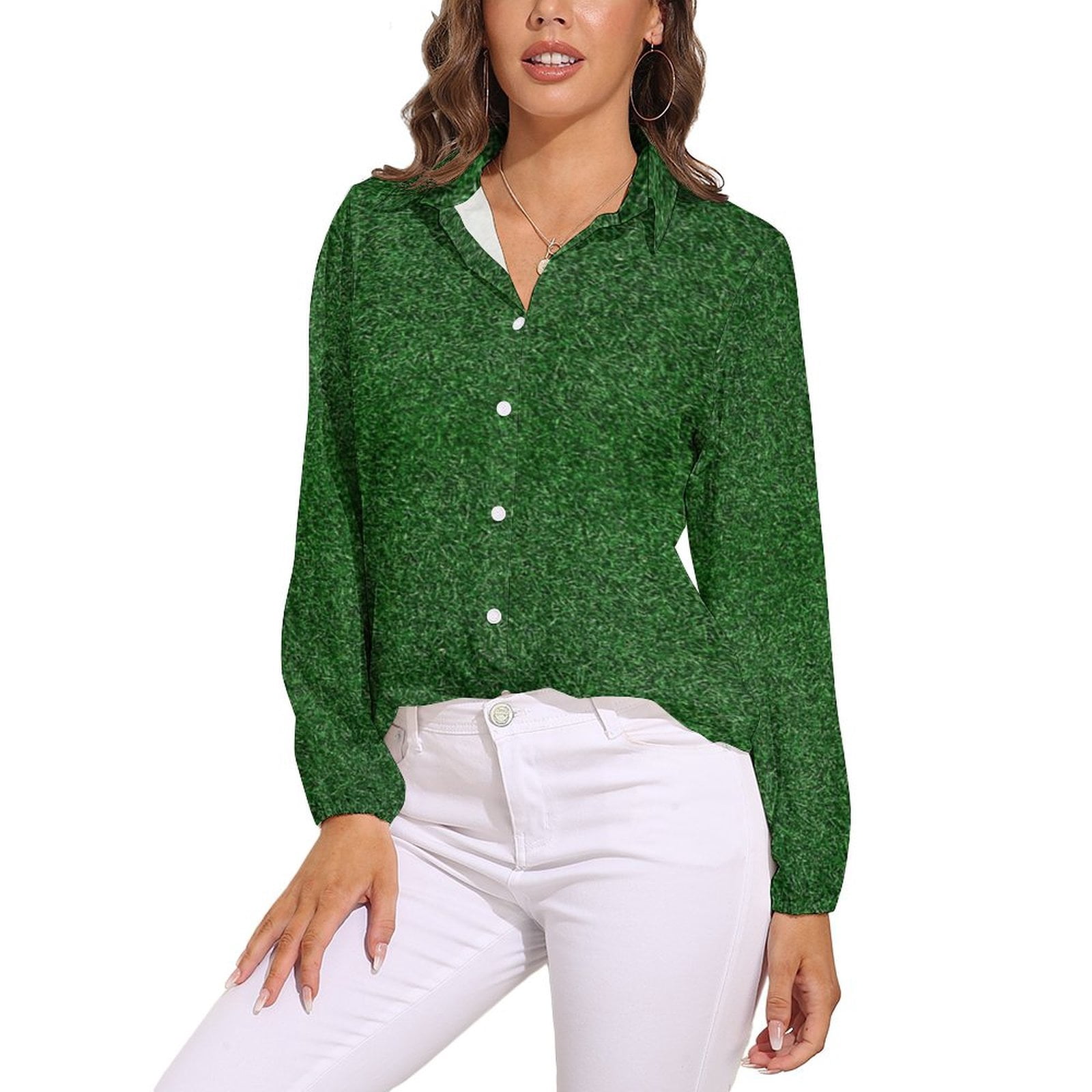 Grass Turf Fake Grass Green Grass Long Sleeve Blouse Woman Streetwear ...