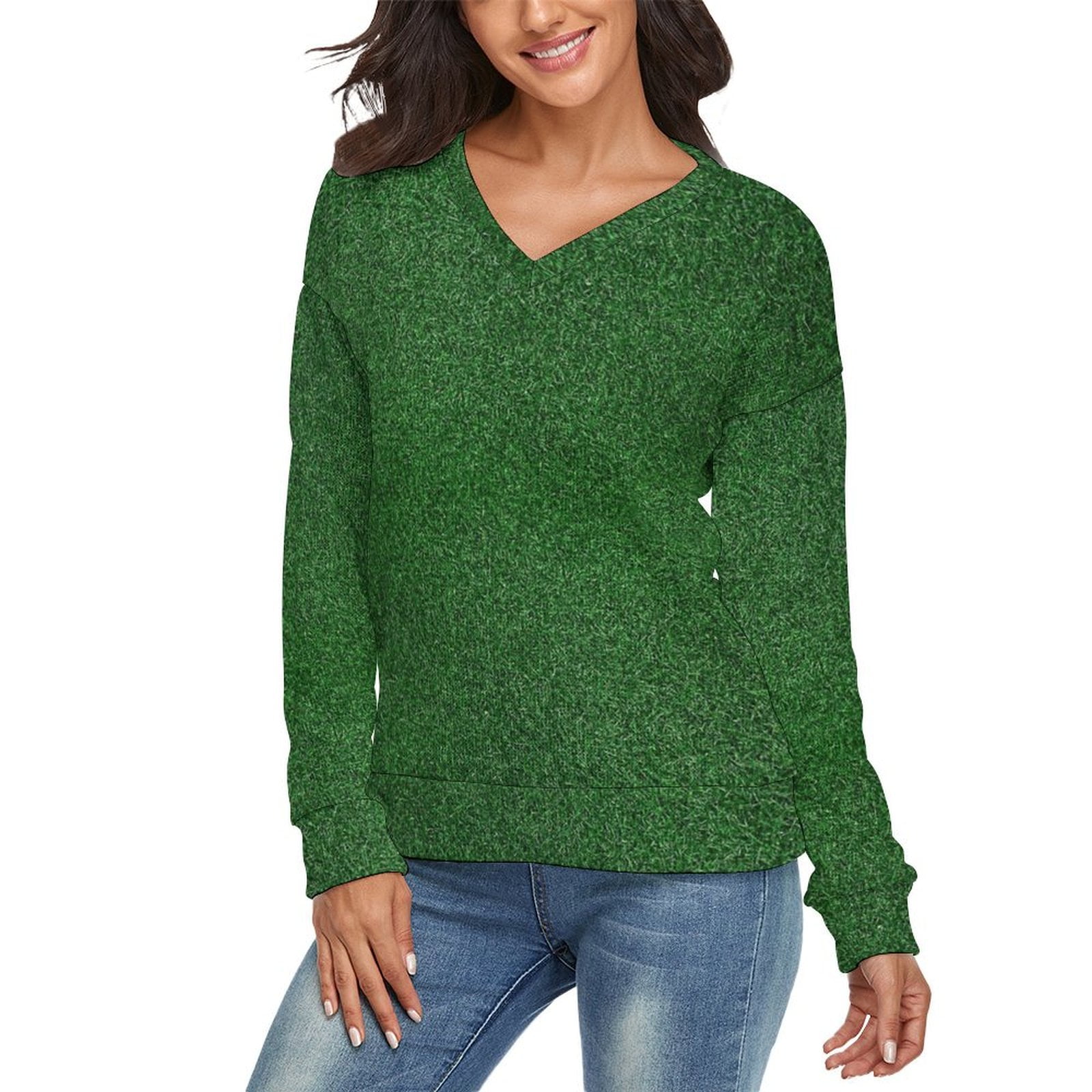 Grass Turf Fake Grass Green Grass V-neck Sweater Winter Clothes Long Sleeve Knitwear Sweater ...