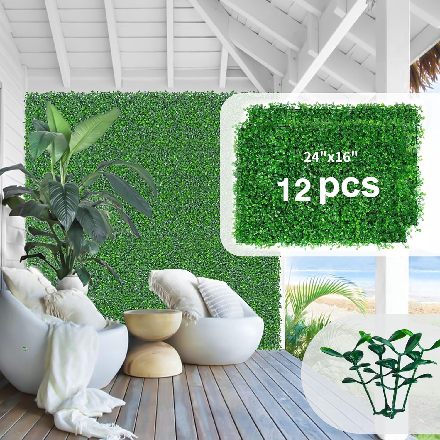 Grass Wall Panels, 12 Pieces 24"x 16" Greenery Backdrop with UV ...