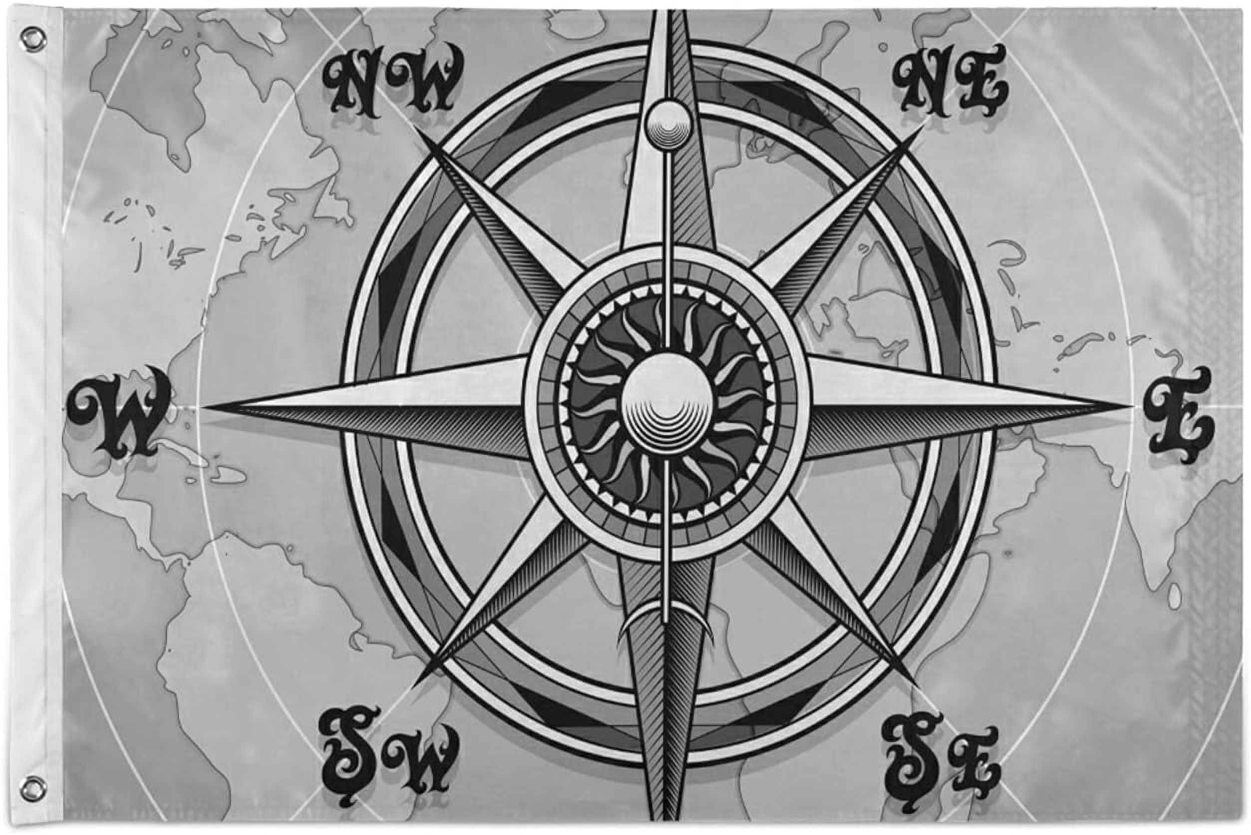 Grasses Classic Vintage Wind Compass Rose on Map Background Garden ...