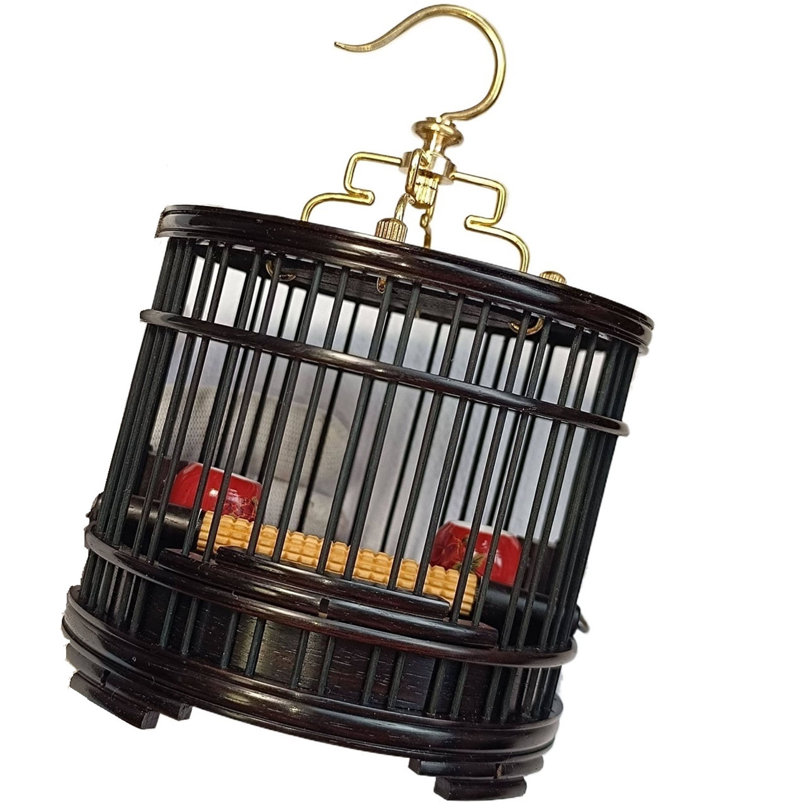 Grasshopper cage made of redwood and brass with a food tank that can be ...