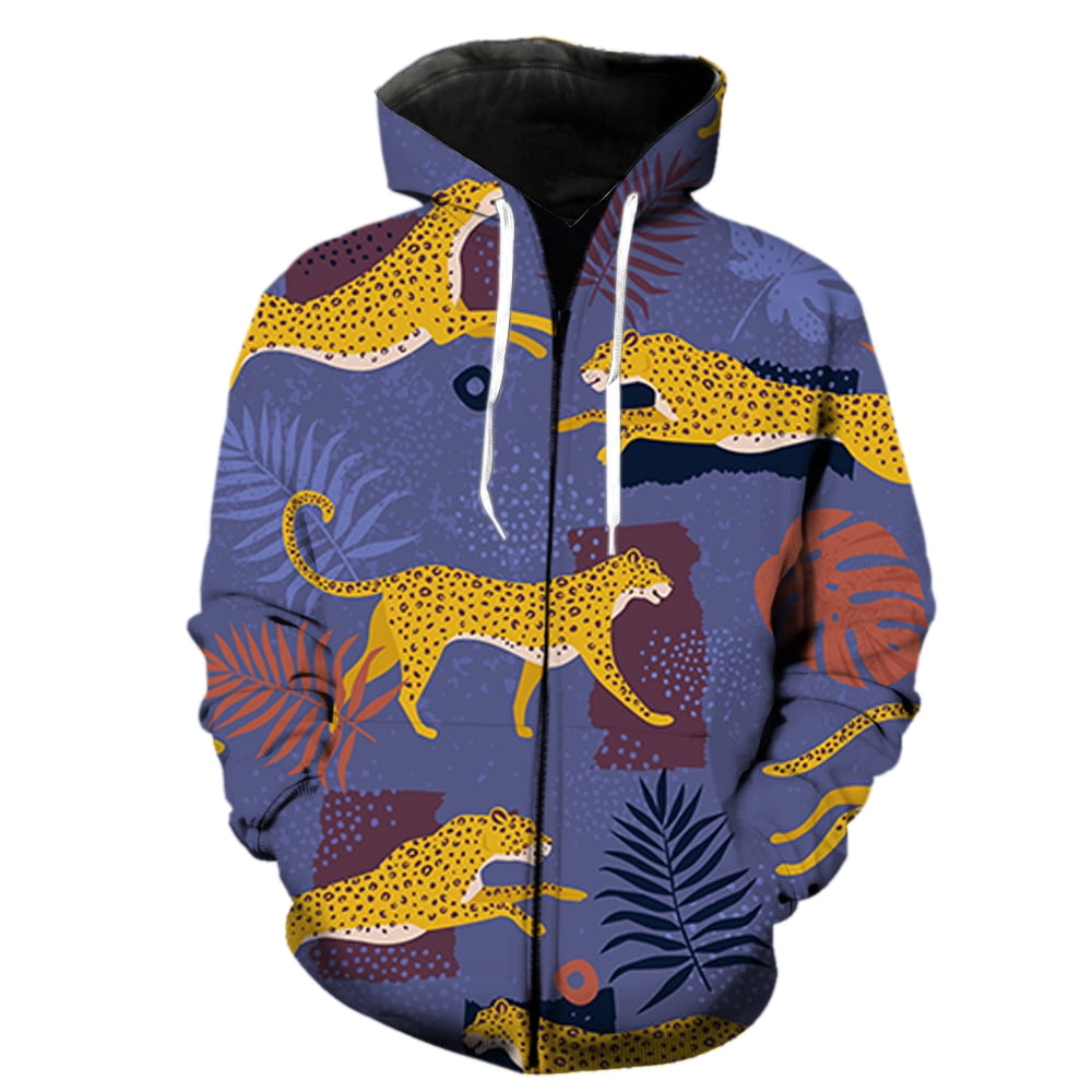 Grassland Animal Leopard Men's Zipper Hoodie With Hood Jackets Long ...