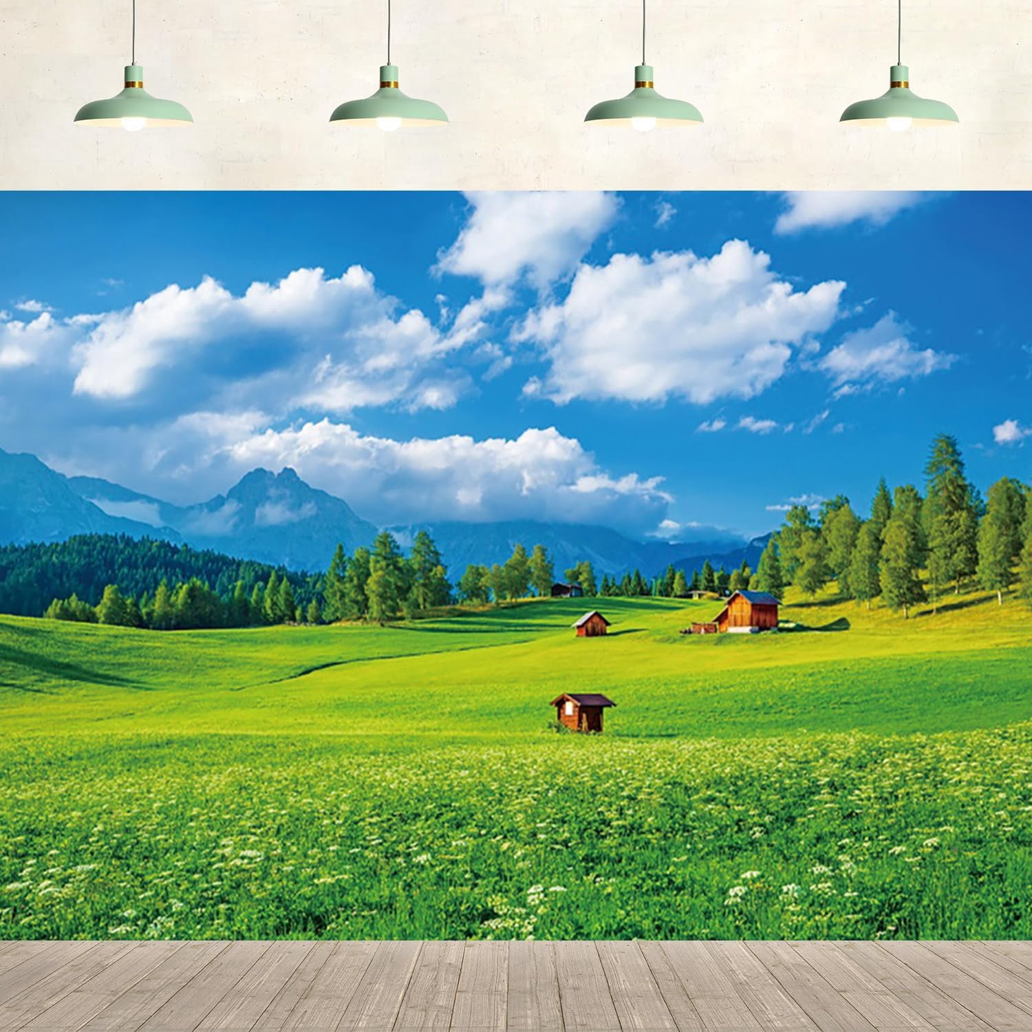 Grassland Meadow Backdrop Green Grass Wildflower Countryside Blue Sky ...
