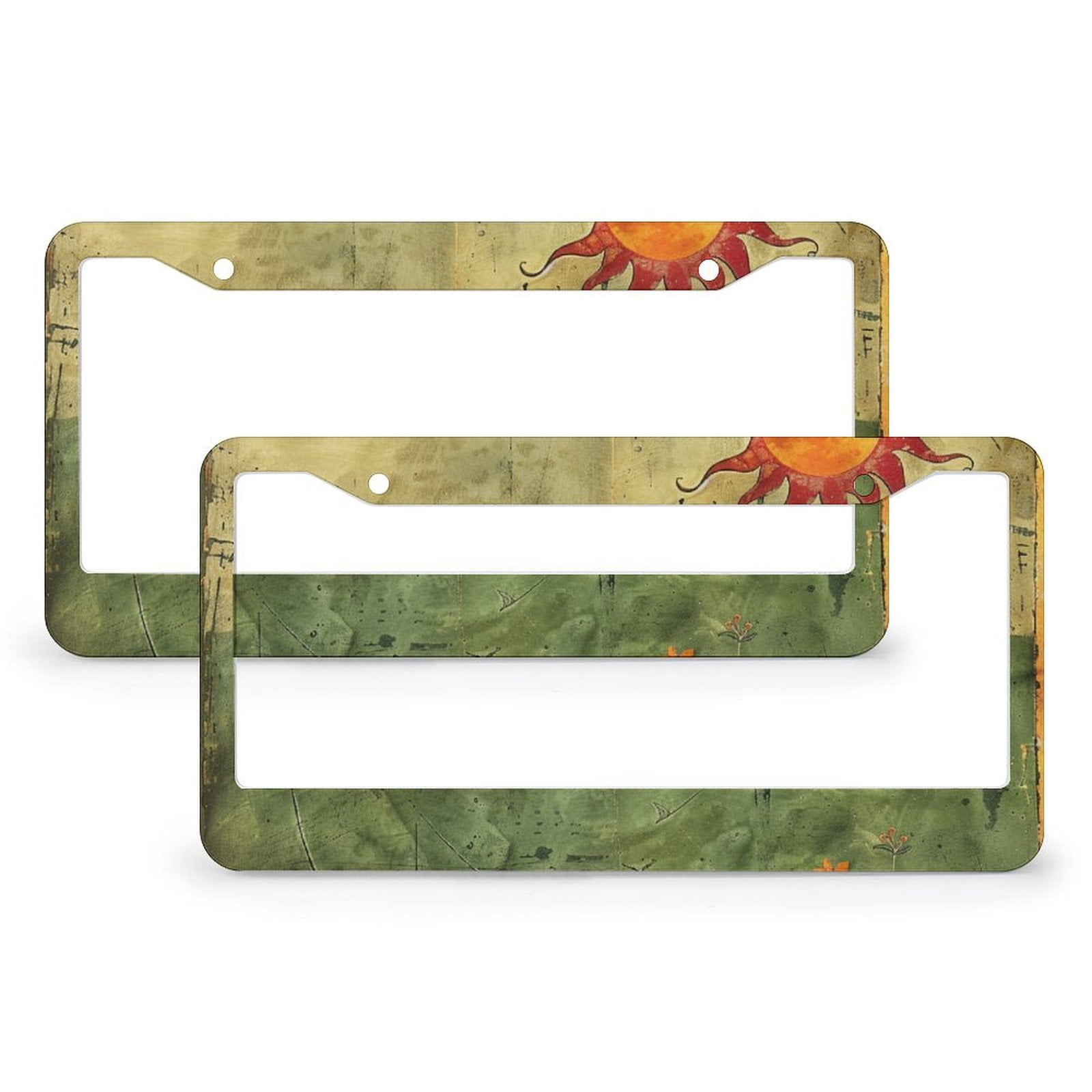 Grassy Meadow And Sun License Plate Frames 2 Pieces Vintage Nature ...