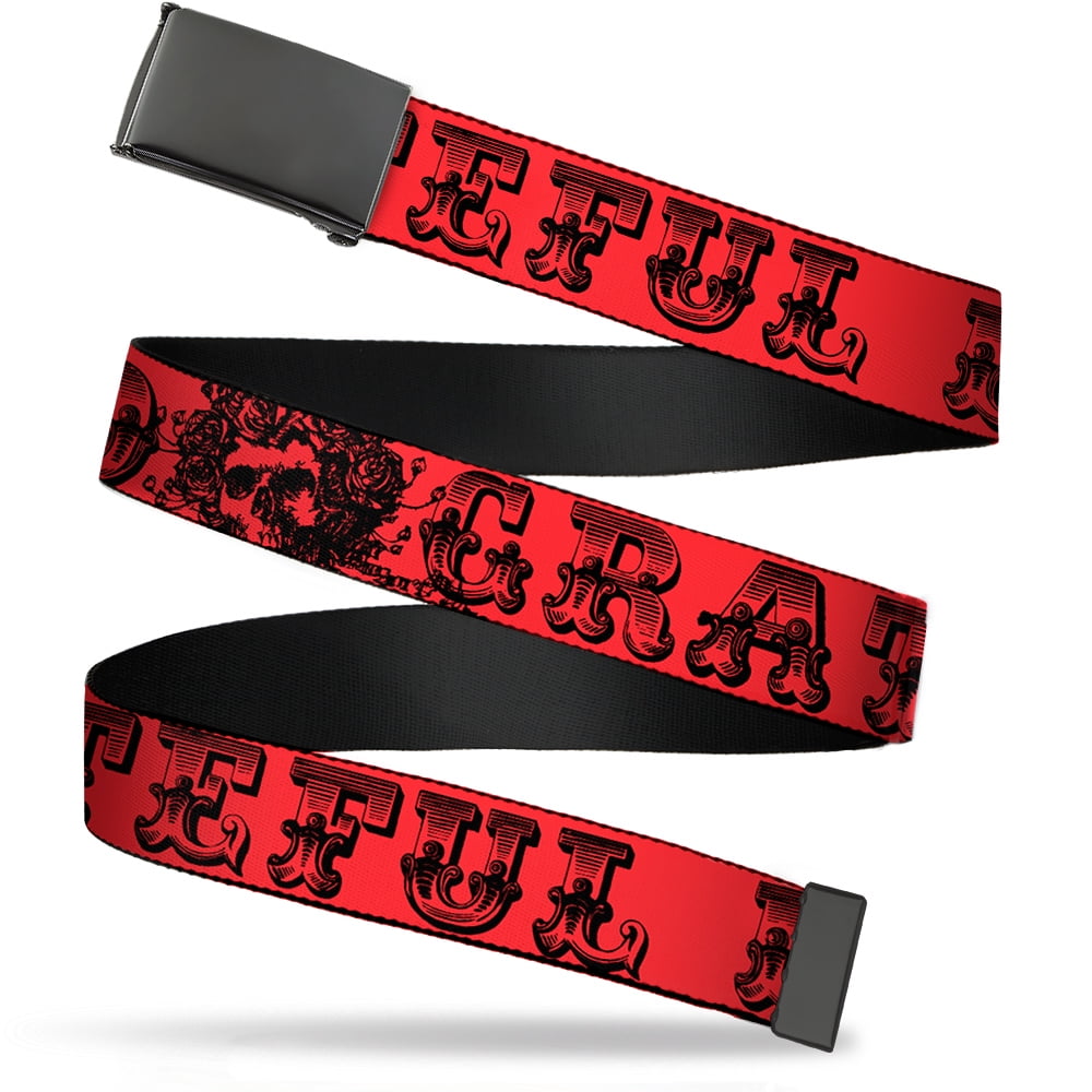 Grateful Dead Belt, Flip Web Belt Grateful Dead Text Skull Roses Red, 1 ...
