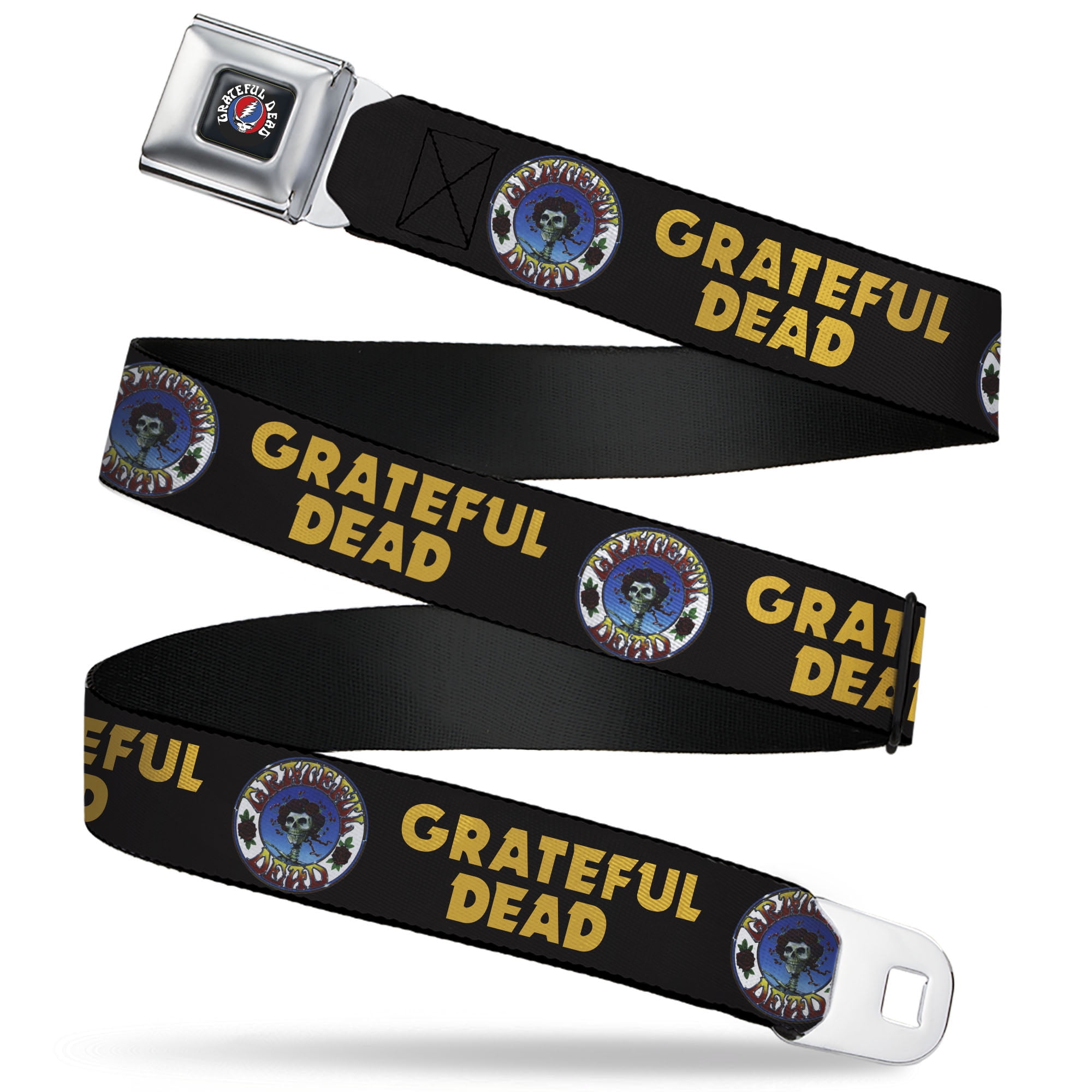 Grateful Dead Belt, Seatbelt Buckle Belt, Grateful Dead Text Skull and ...