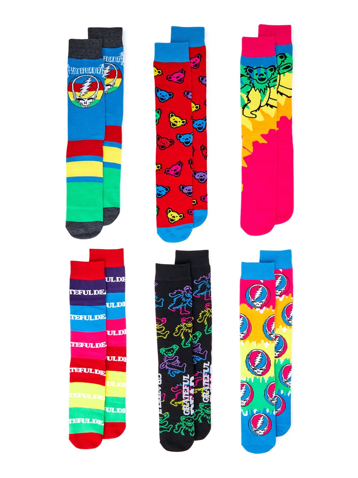 Grateful Dead Rainbow Crew Socks - Stretch Fabric - Walmart.com