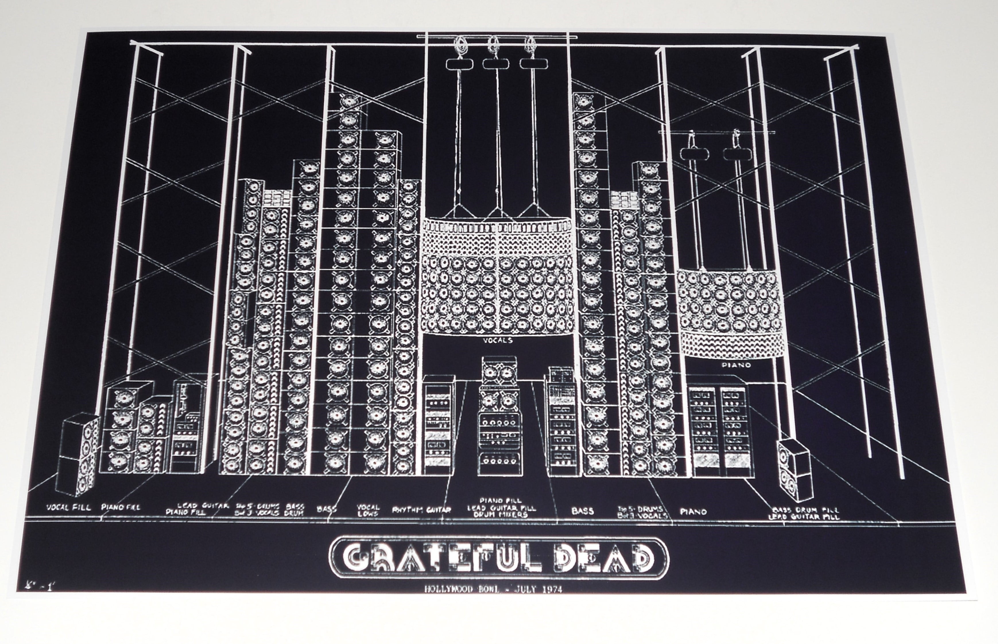 Grateful Dead Wall of Sound Black Schematic 1974 Hollywood Bowl Poster ...