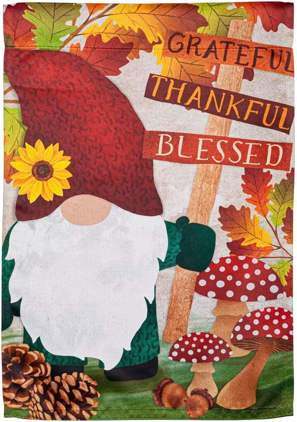 Grateful Fall Gnome Garden Suede Flag, Welcome Fall Garden Flags Double ...