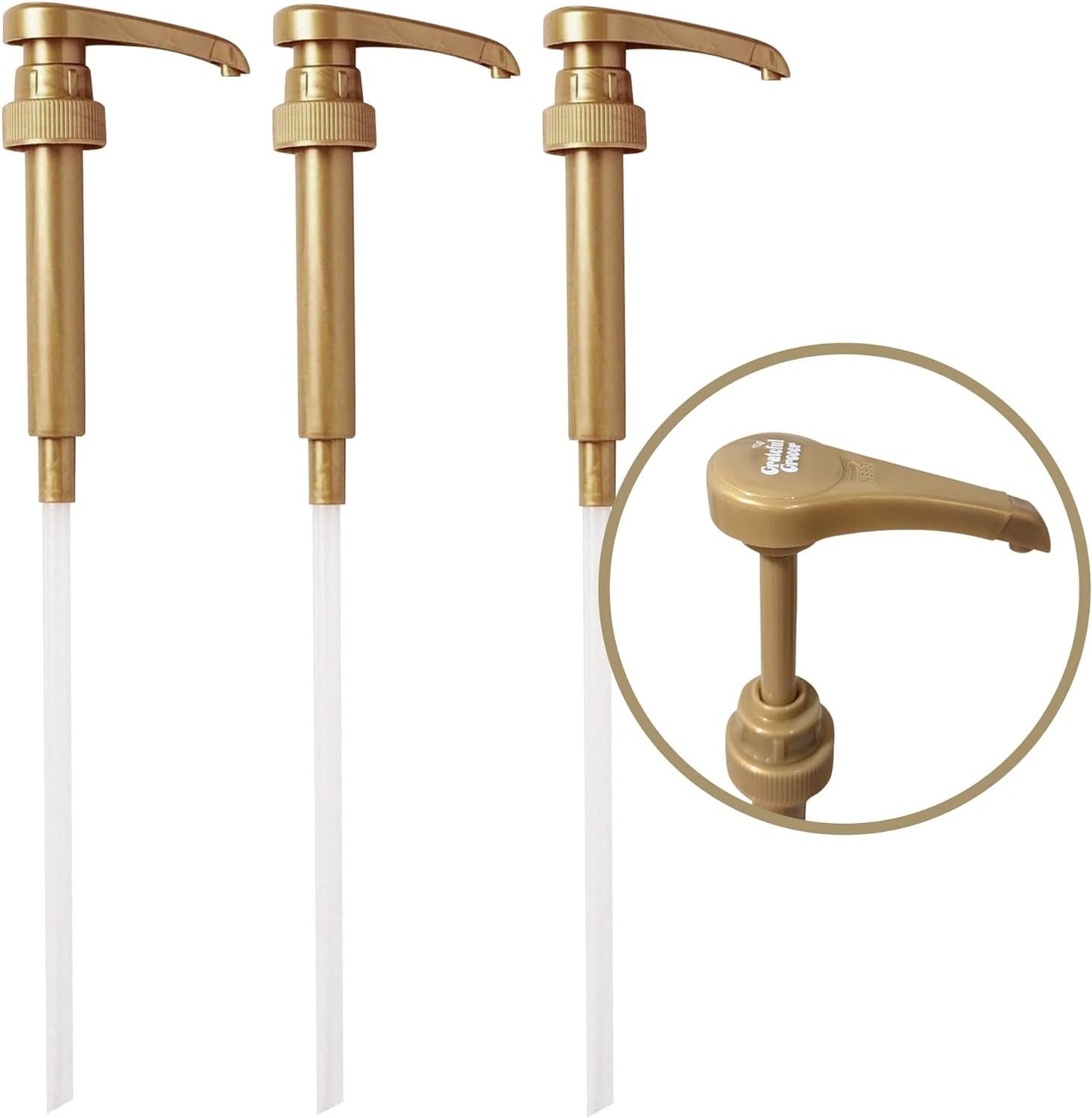 Grateful Grocer 6 Pack Gold Syrup Pump Set - Syrup Pump Dispenser Fits ...