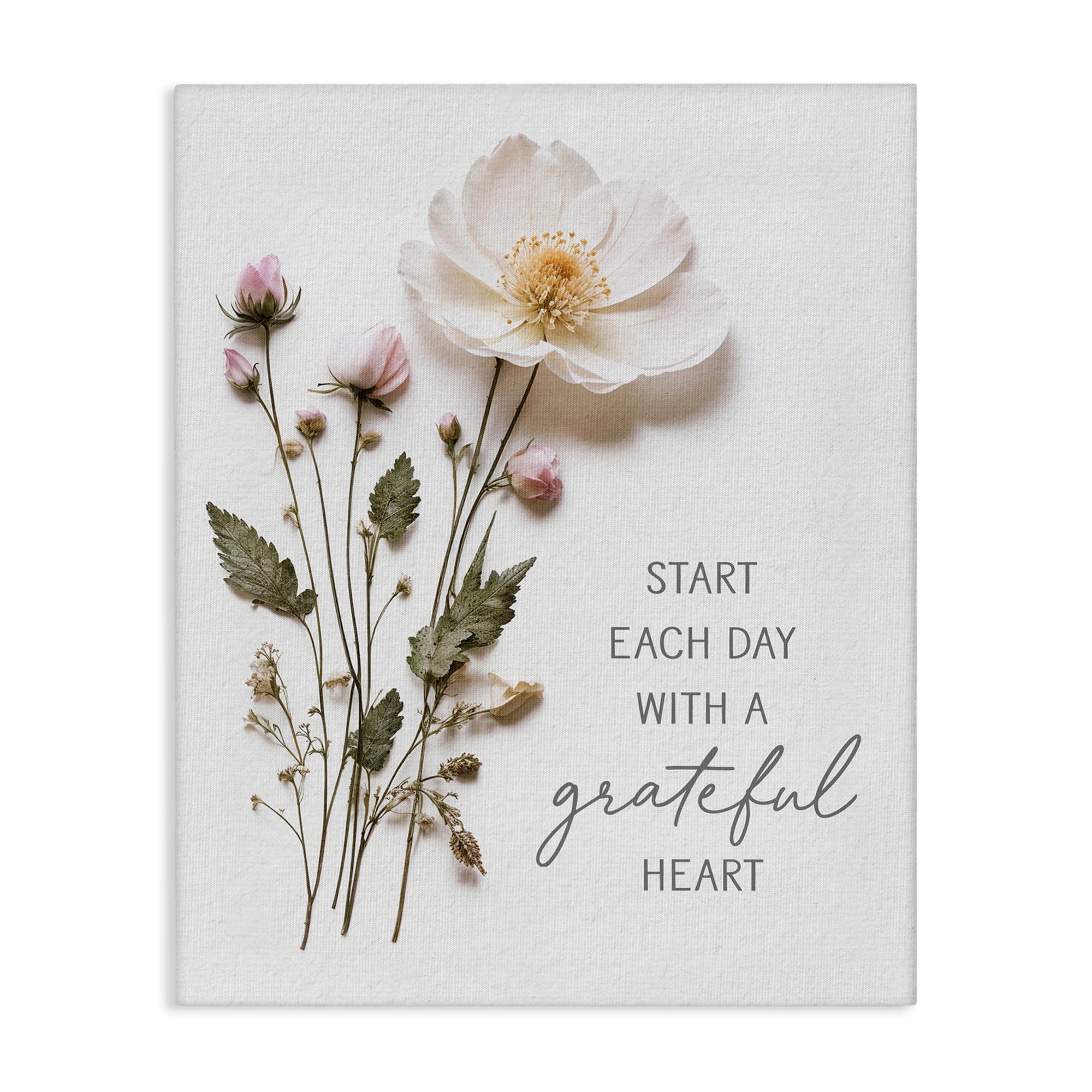 Grateful Heart Pressed Flowers Canvas Wall Art, design by Lettered and ...