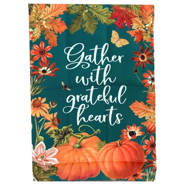 Grateful Hearts Fall Thanksgiving Holiday Decorative Garden Suede Flag ...