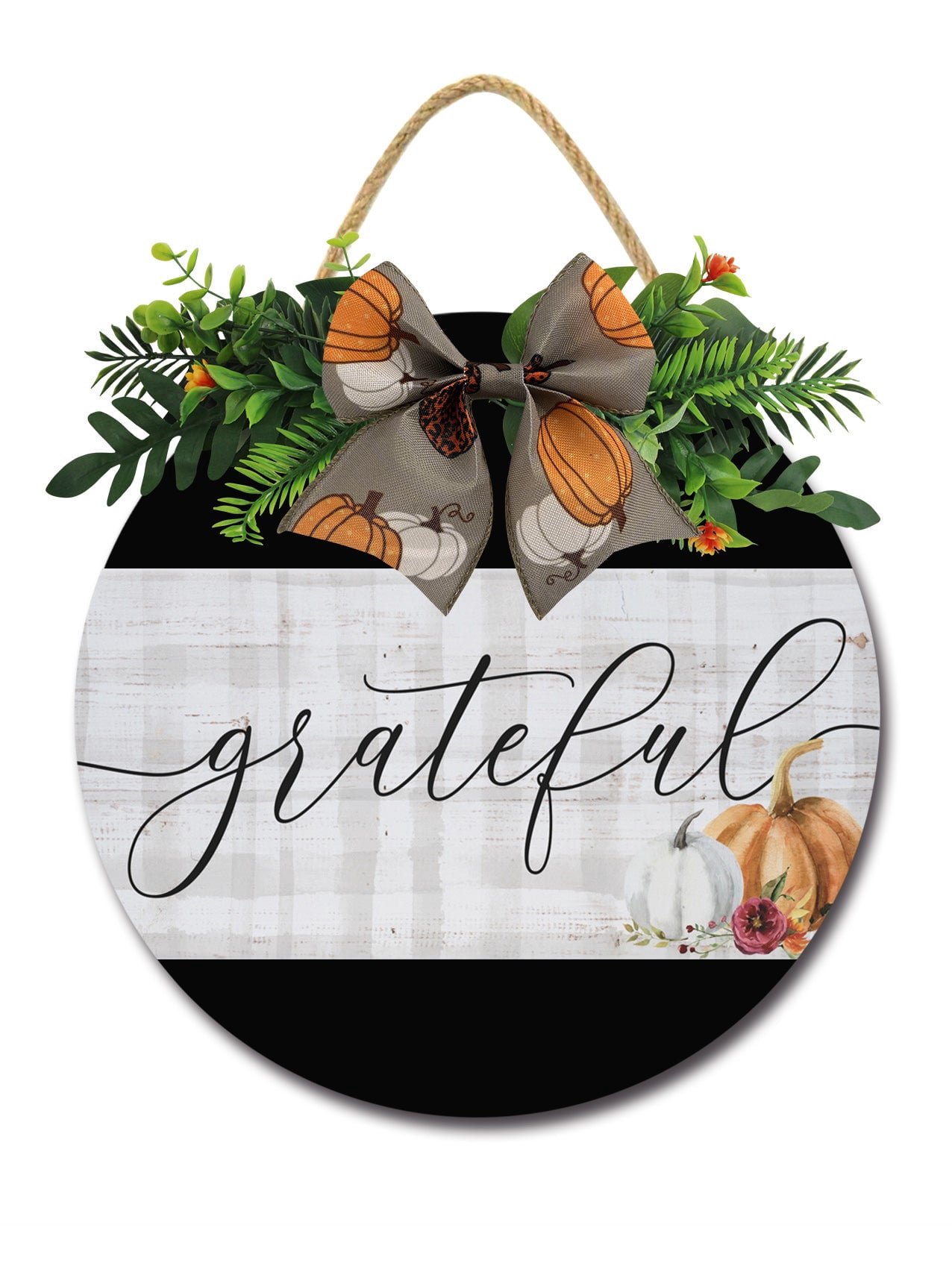Grateful Sign Front Door Porch Decorations, Round Rustic Wood Hanging ...