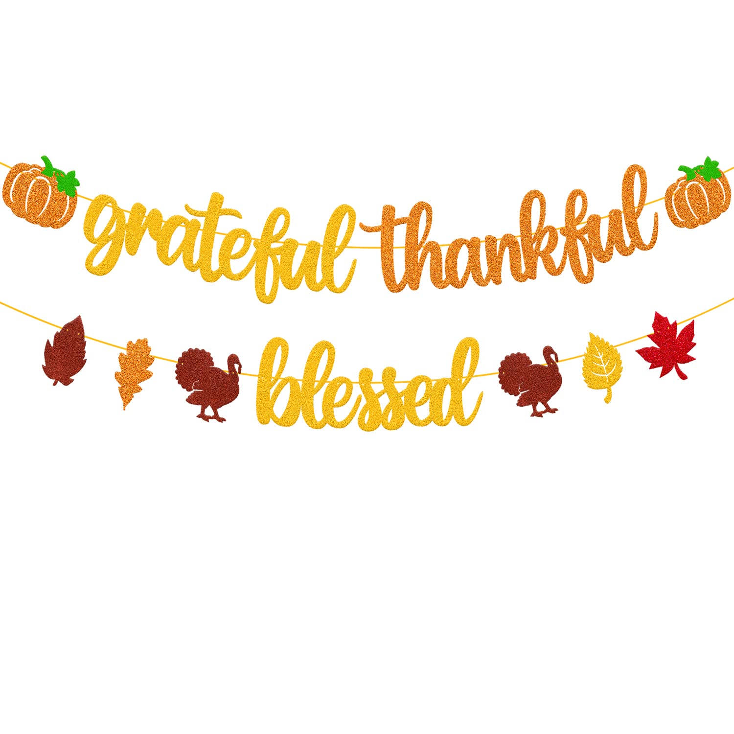 Grateful Thankful Blessed Banner Fall Autumn Leaves Turkey Thanksgiving ...