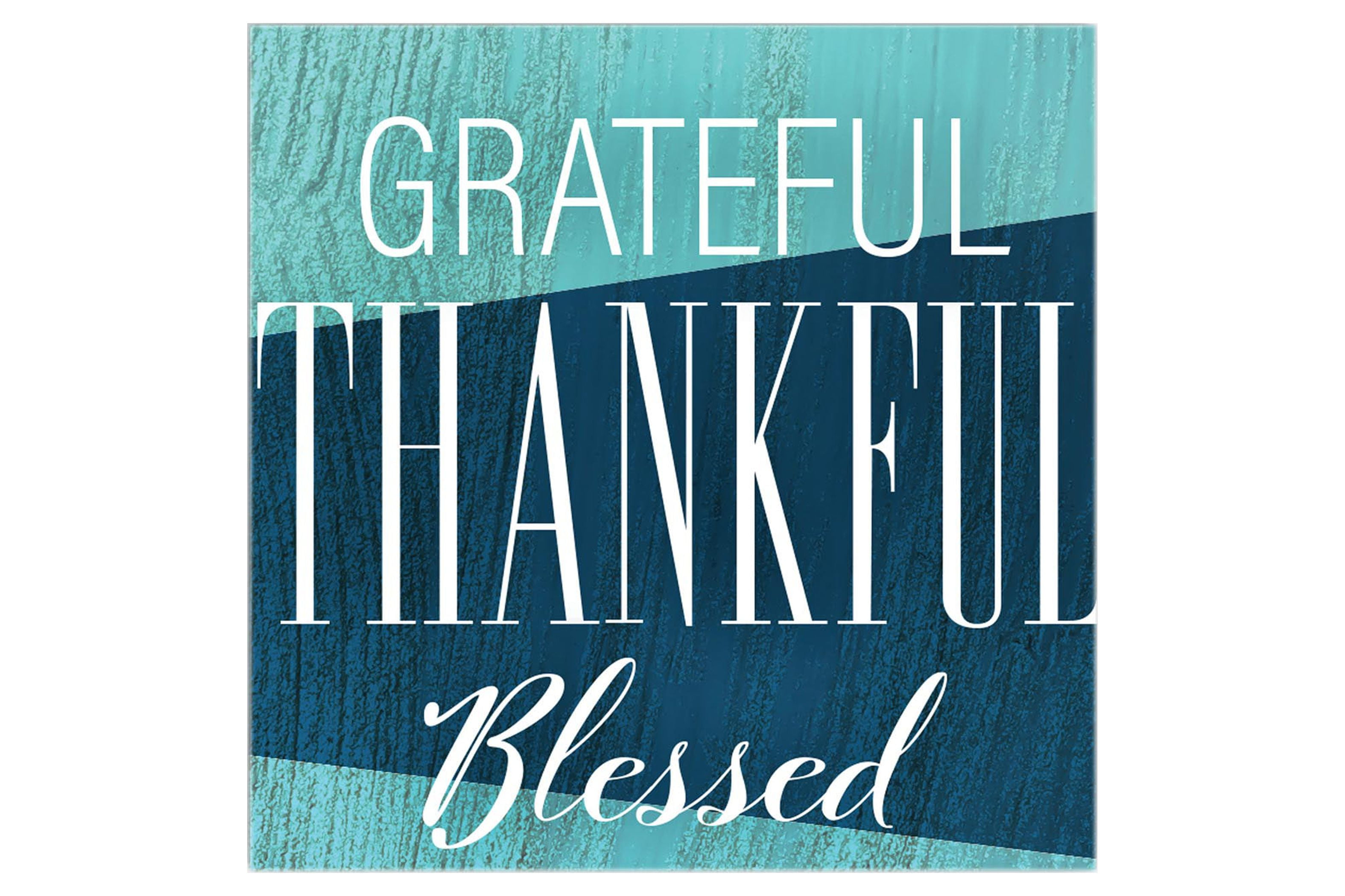 Grateful Thankful Blessed Blue Woodgrain 12 x 12 Wood Wall Sign Plaque ...