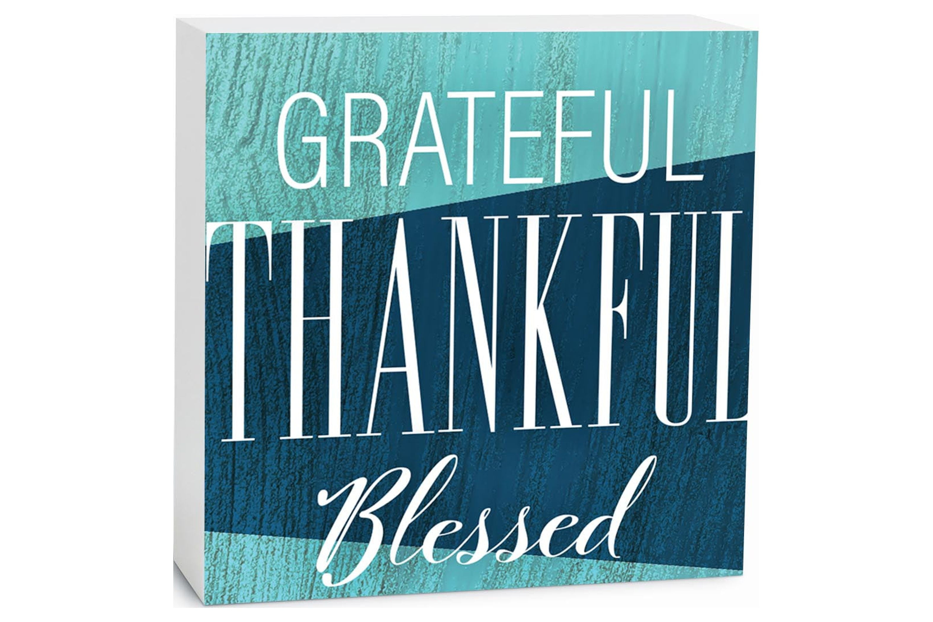 Grateful Thankful Blessed Blue Woodgrain 5 x 5 Wood Tabletop Sign ...