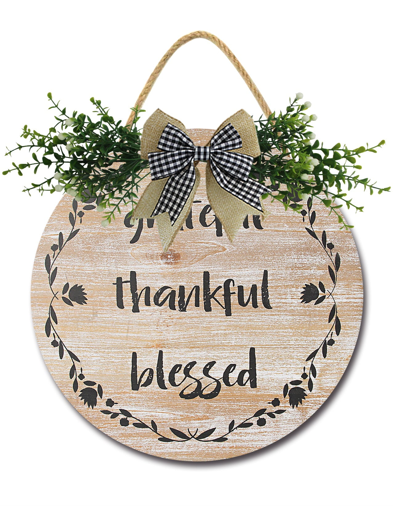Grateful Thankful Blessed Door Sign Home Decor Round Wood Wreaths Wall ...