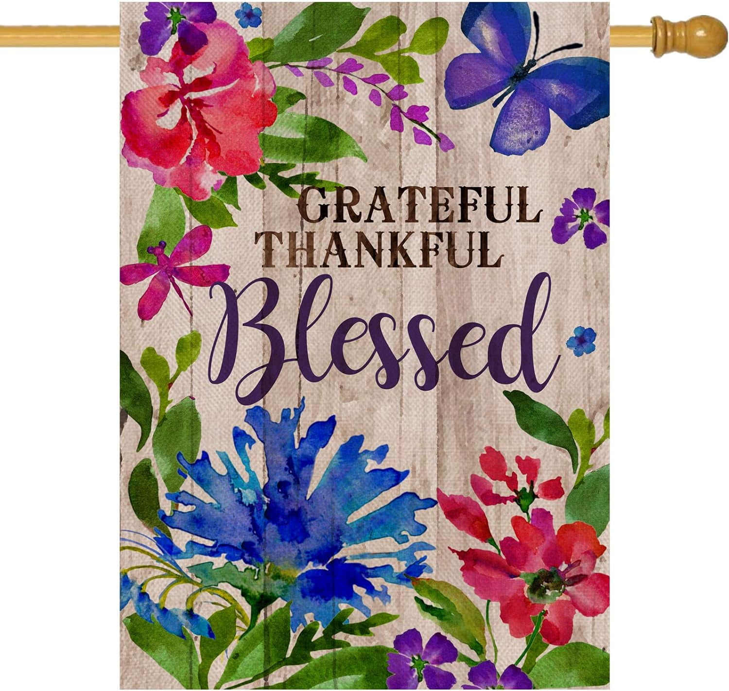 Grateful Thankful Blessed House Flag, Spring Summer Home Decorative ...