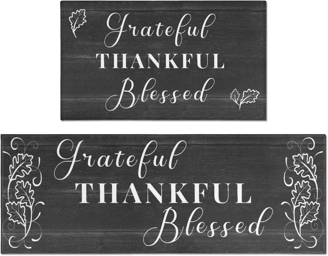 Grateful Thankful Blessed Kitchen Rugs Set of 2 Black Non-Slip Kitchen ...