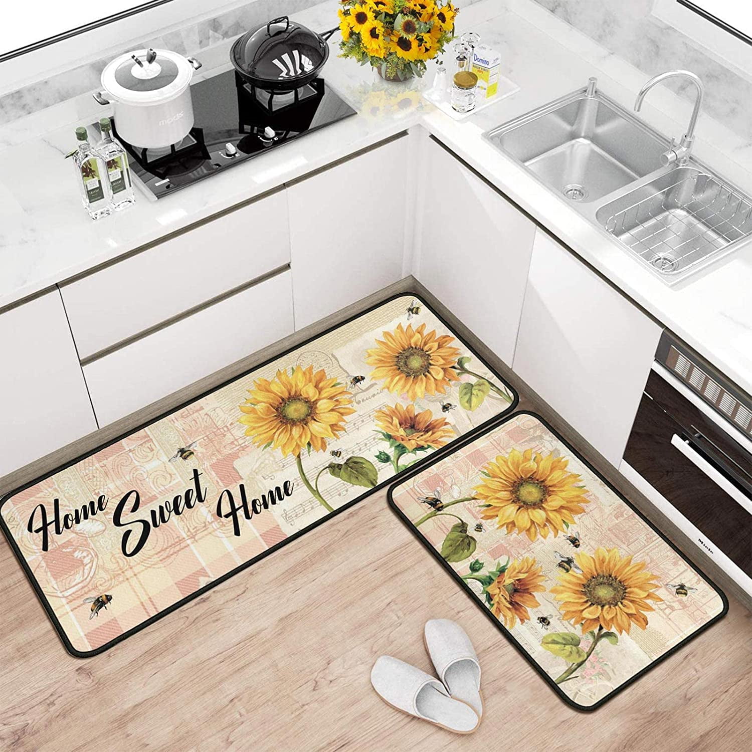 Grateful Thankful Blessed Kitchen Rugs Set of 2 Grey Non-Slip Kitchen ...