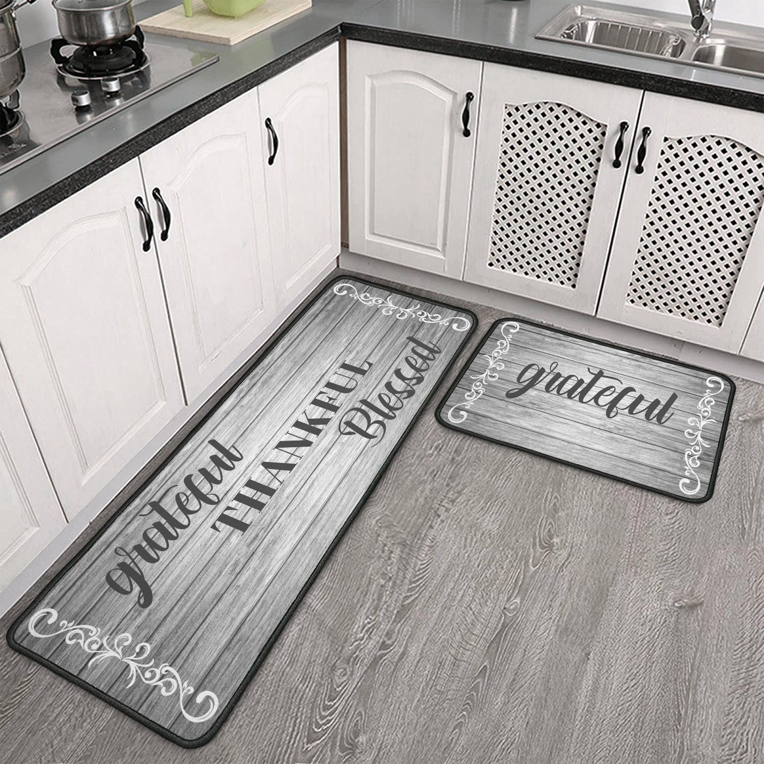 Grateful Thankful Blessed Kitchen Rugs Set 2Pcs Non-Slip Kitchen Floor ...