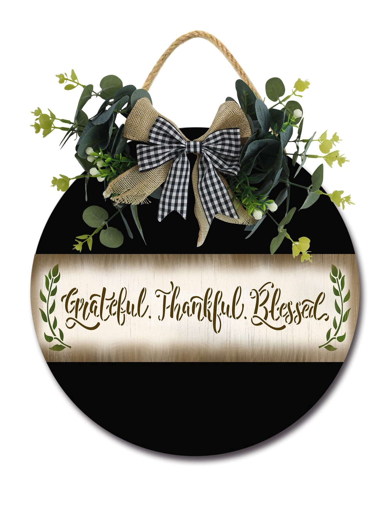 Grateful Thankful Blessed Sign Front Door Porch Decorations, Round ...