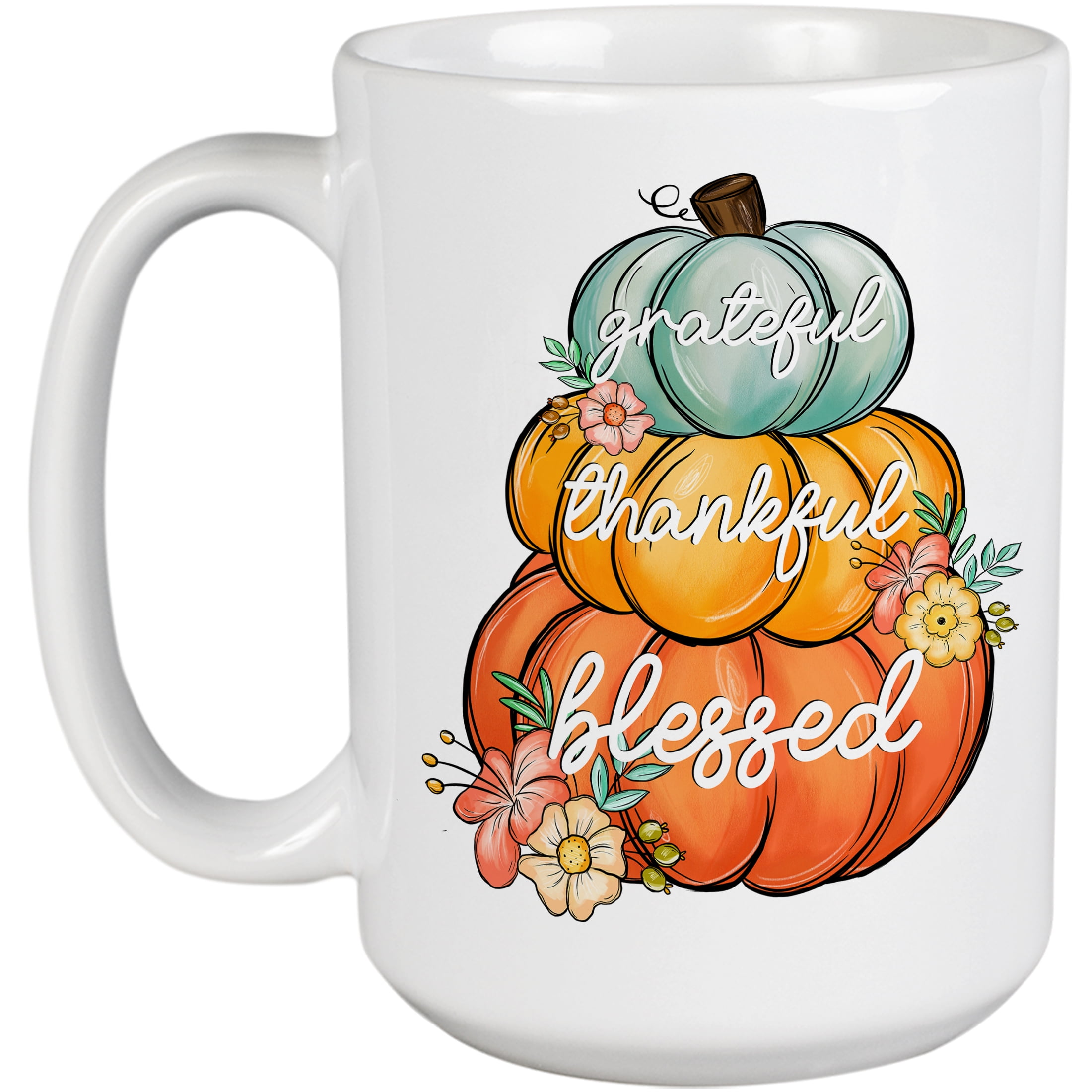 Grateful, Thankful, Blessed, Thanksgiving Day & Pumpkins Art Merch Gift ...