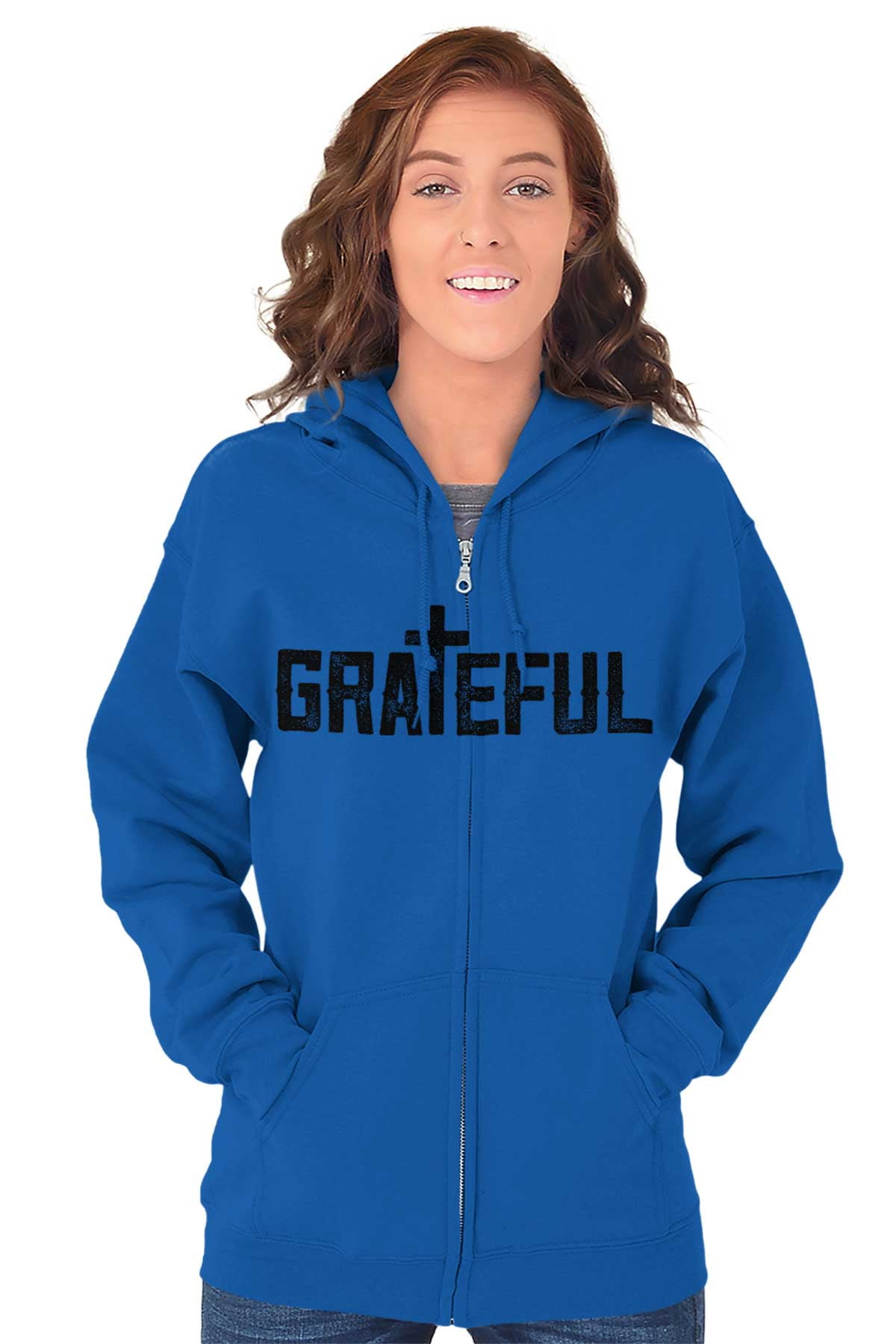 Grateful Thankful Christian Jesus Zip Up Hoodie Men's Women's Brisco ...