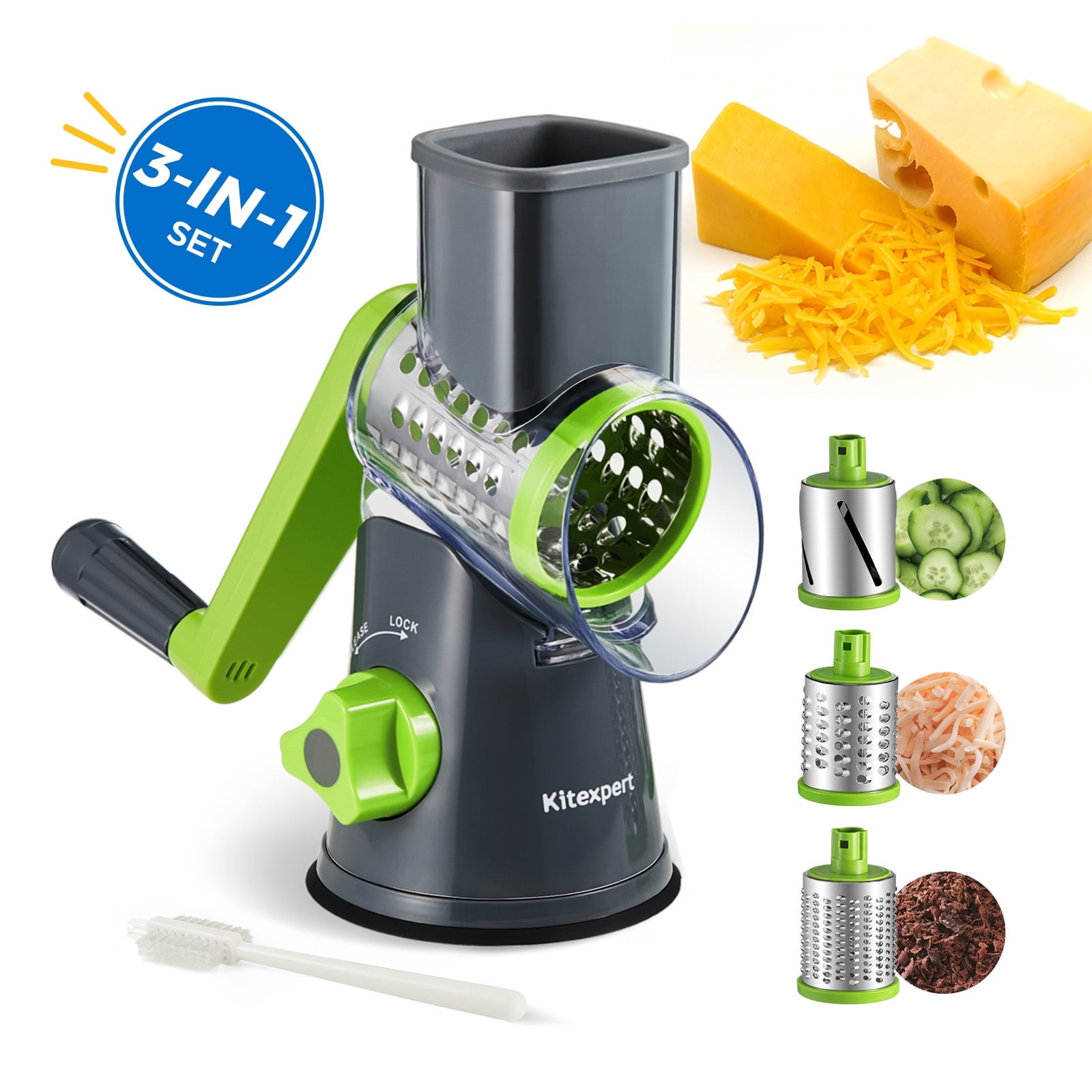 Grater for Kitchen, Cheese Grater with Handle, KITEXPERT Rotary Cheese ...