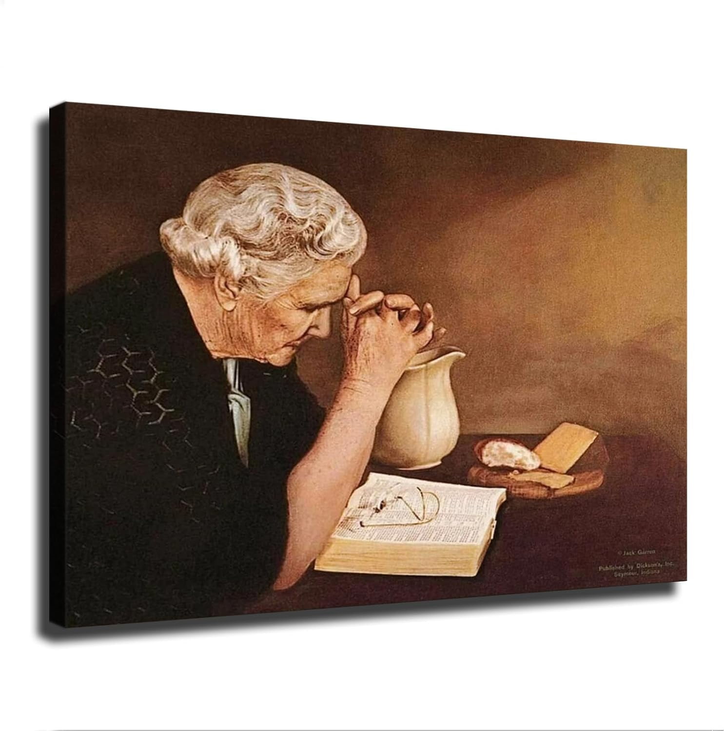Gratitude By Jack Garren (Old Woman Saying Grace) Canvas Art Poster And ...