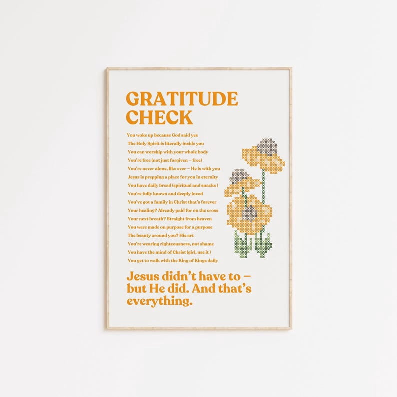Gratitude Check Modern Christian Art Affirmations, Cross Stitch Pattern ...