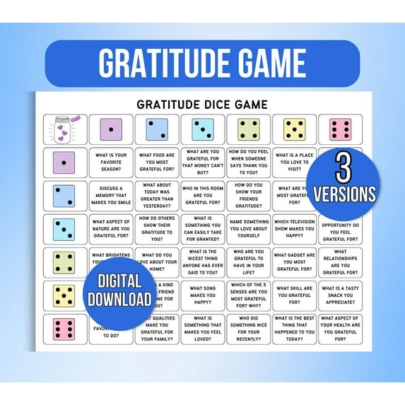 Gratitude Dice and Conversation Game, Fun Family Activity for ...