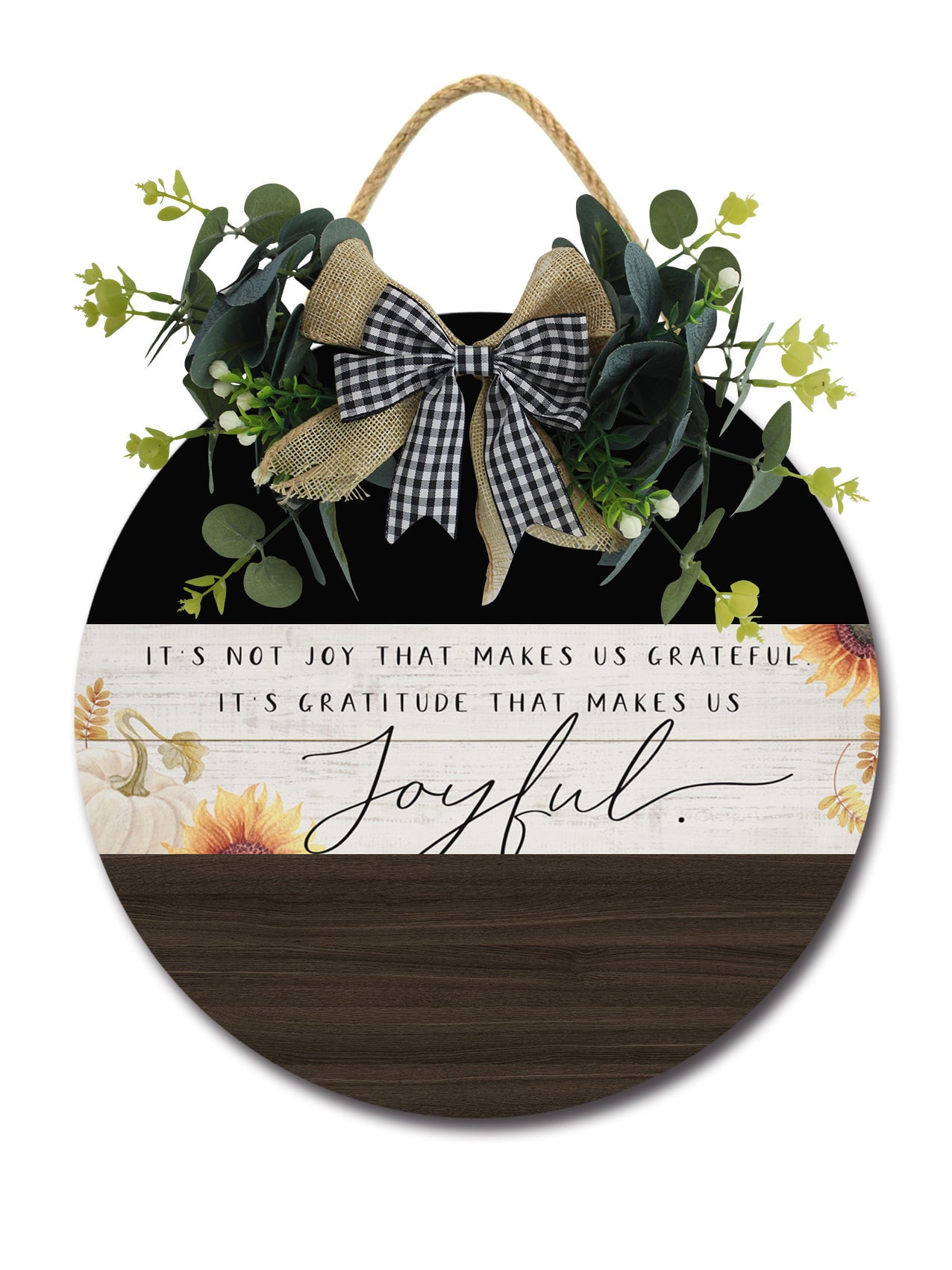 Gratitude Joyful Sign Front Door Porch Decorations, Round Rustic Wood ...