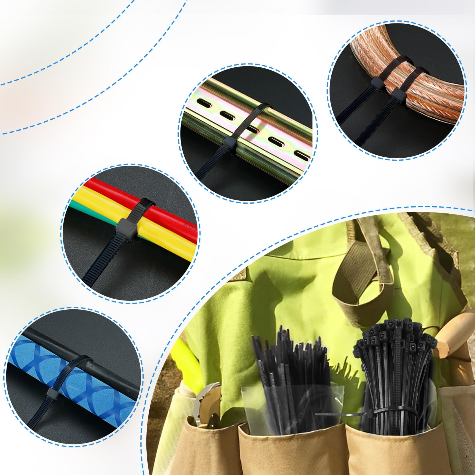 Gratying 100pack/lot Self-locking Nylon Cable Ties Durable And Stretchy Organizing Cords Ties ...