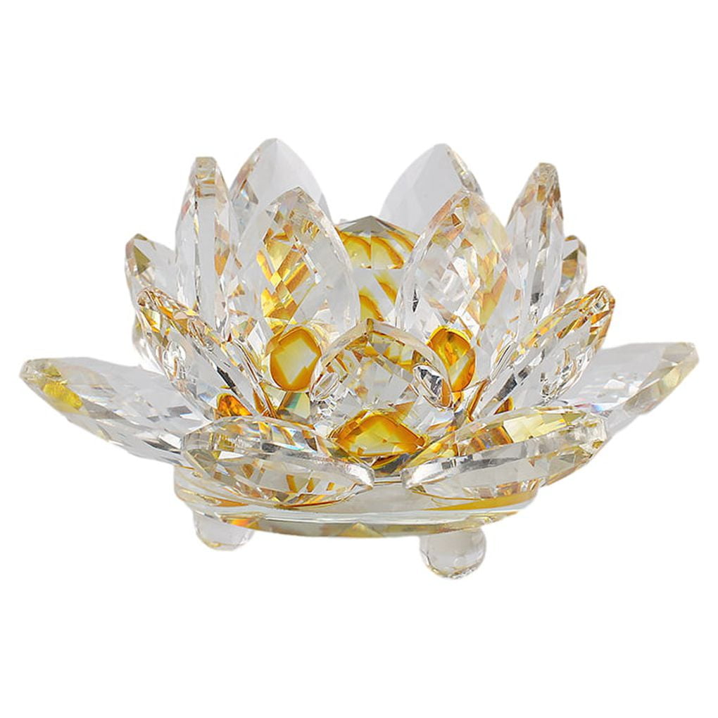 Gratying Crystal Glass Lotus Flower Natural Stones Minerals Paperweight ...